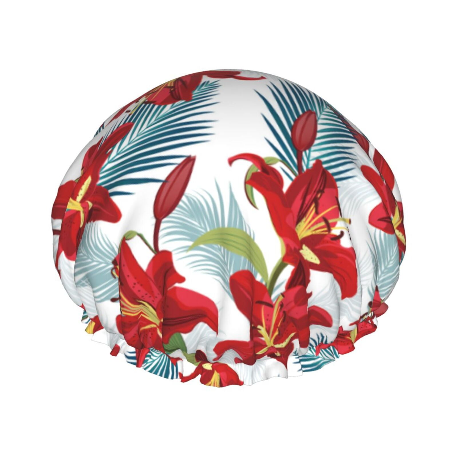 Lilies Flowers Blue Red Shower Cap, Reusable Bath Hair Hat for all Hair ...