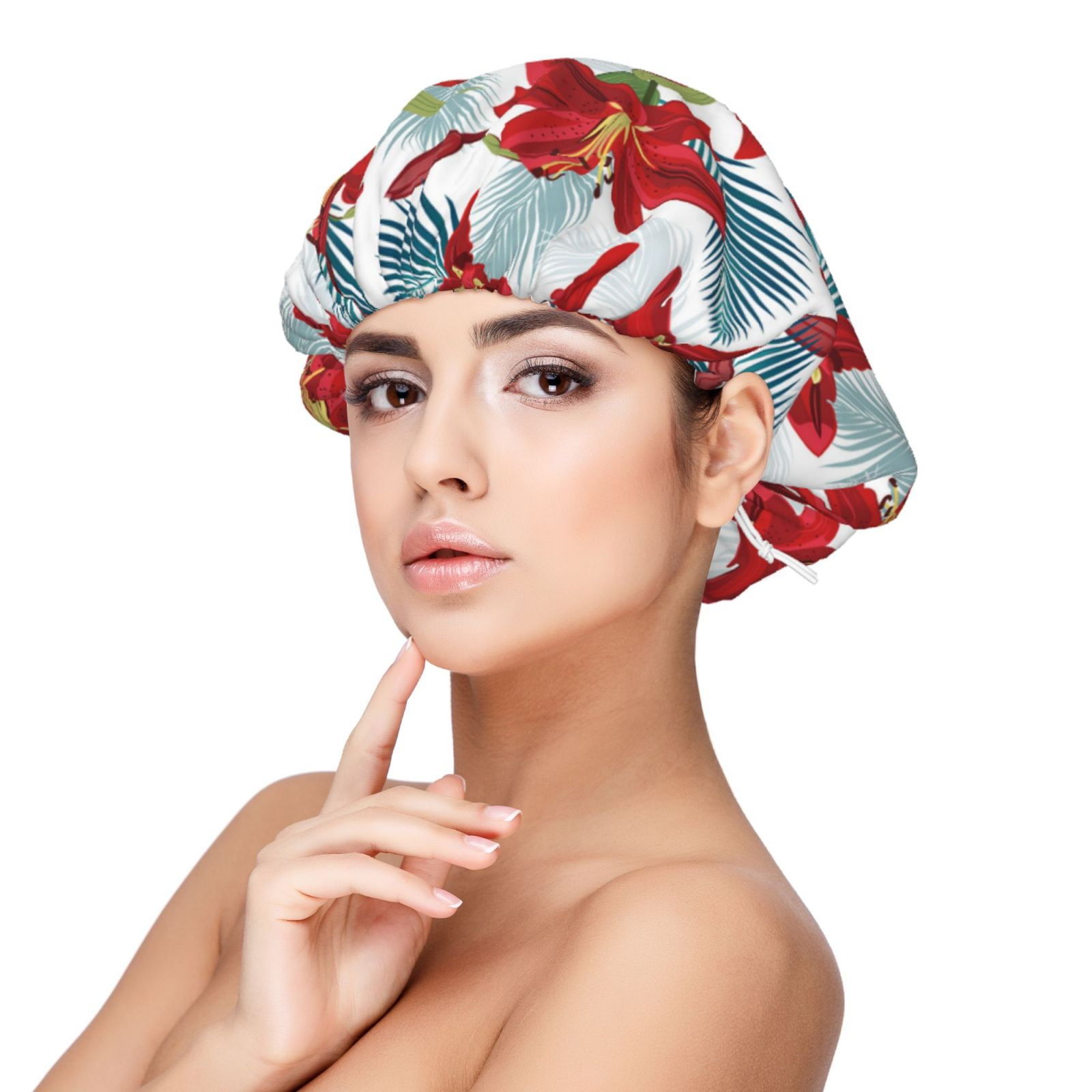 Lilies Flowers Blue Red Silk Bonnet for Sleeping Women Men, Adjustable ...