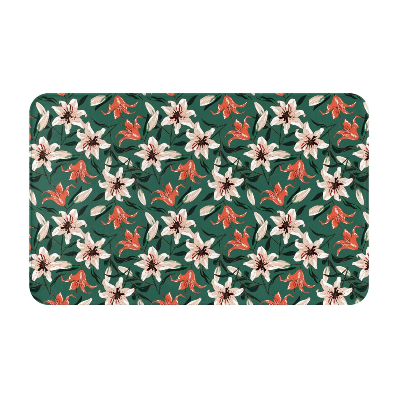 Lilies Flowers Green Door Mat for Indoor, Welcome Door Mats Front ...