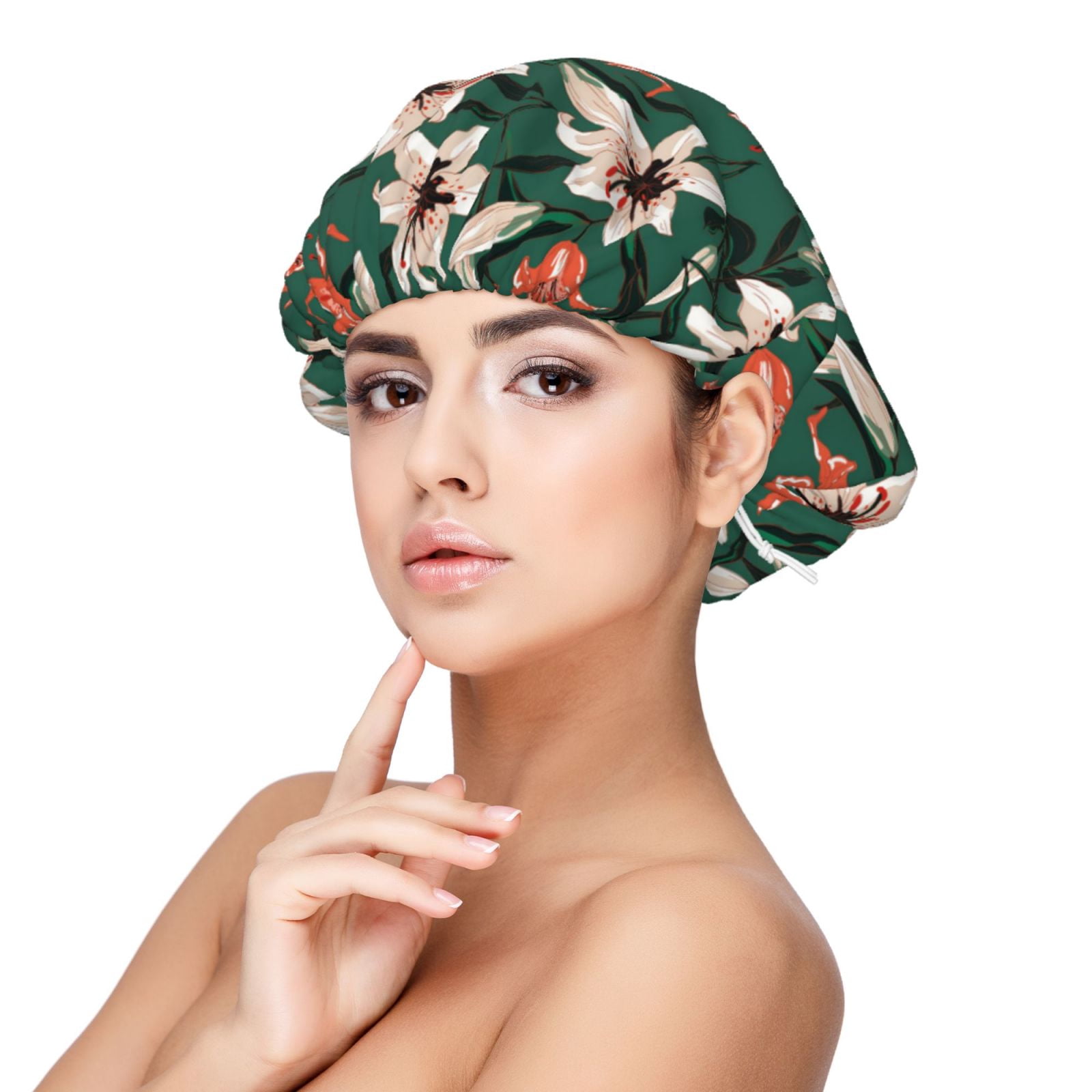 Lilies Flowers Green Silk Bonnet for Sleeping Women Men, Adjustable ...
