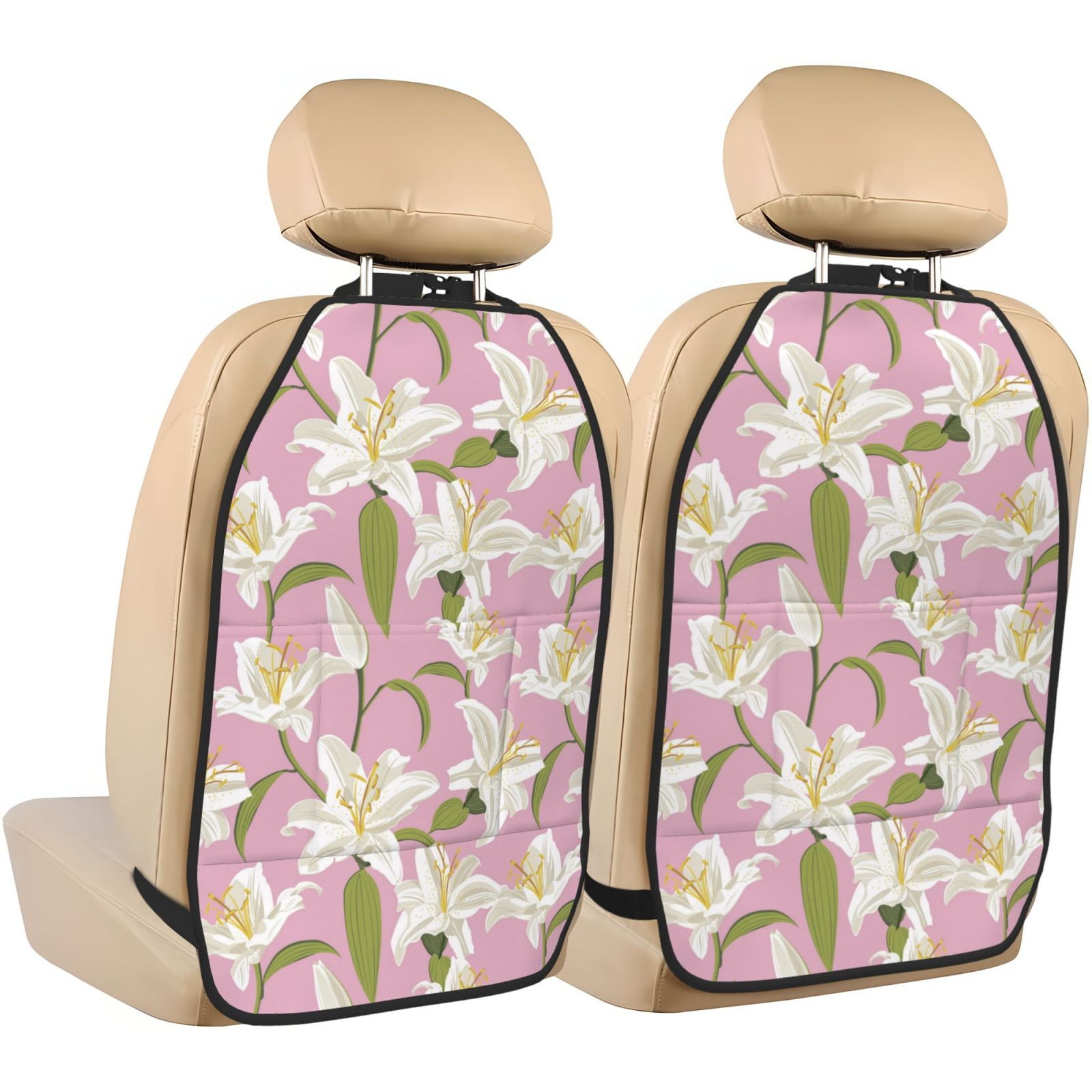 Lilies Flowers Light Pink Backseat Car Organizer, 2 Pack Kick Mats Back ...