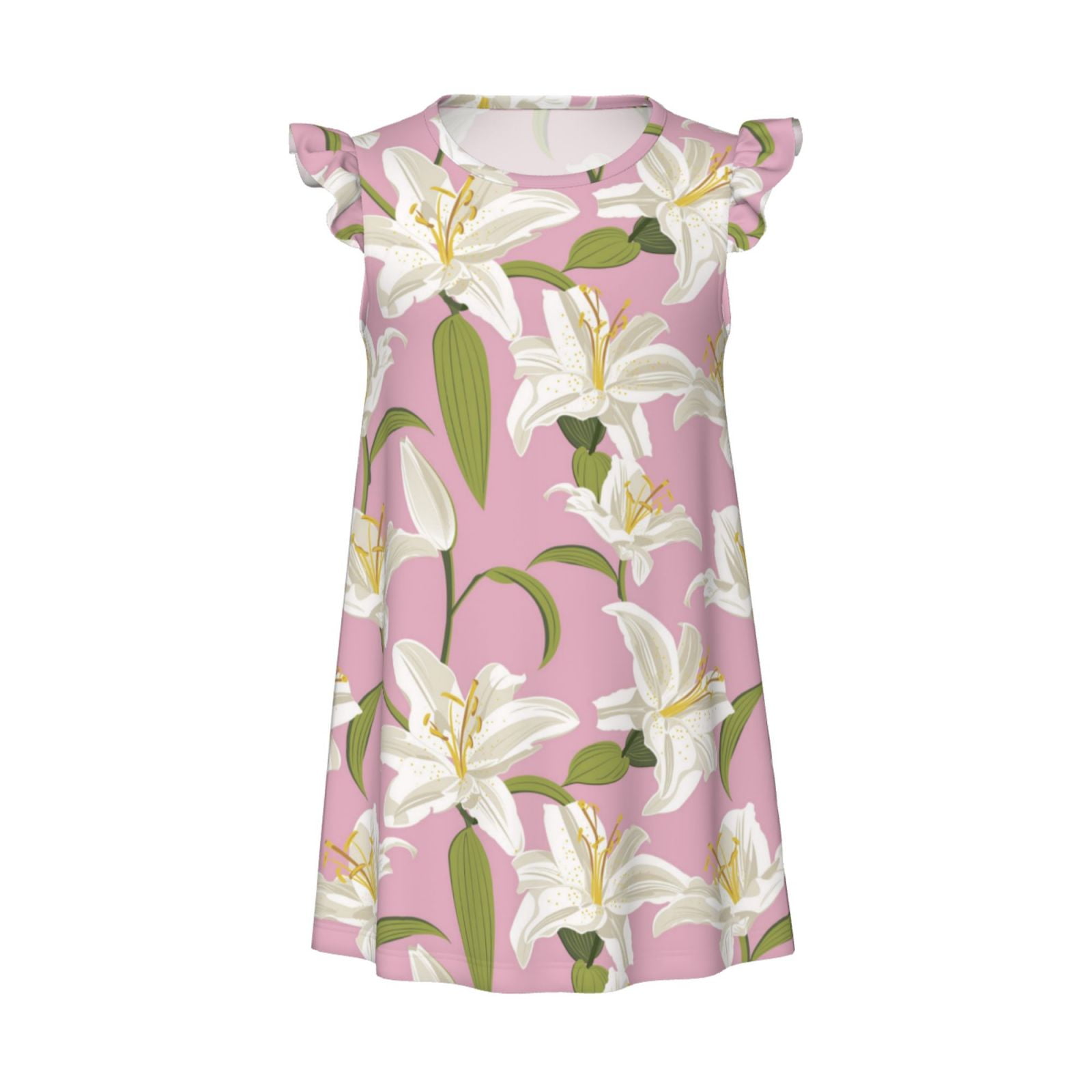 Lilies Flowers Light Pink Girls Nightgowns, Short Sleeves Princess ...