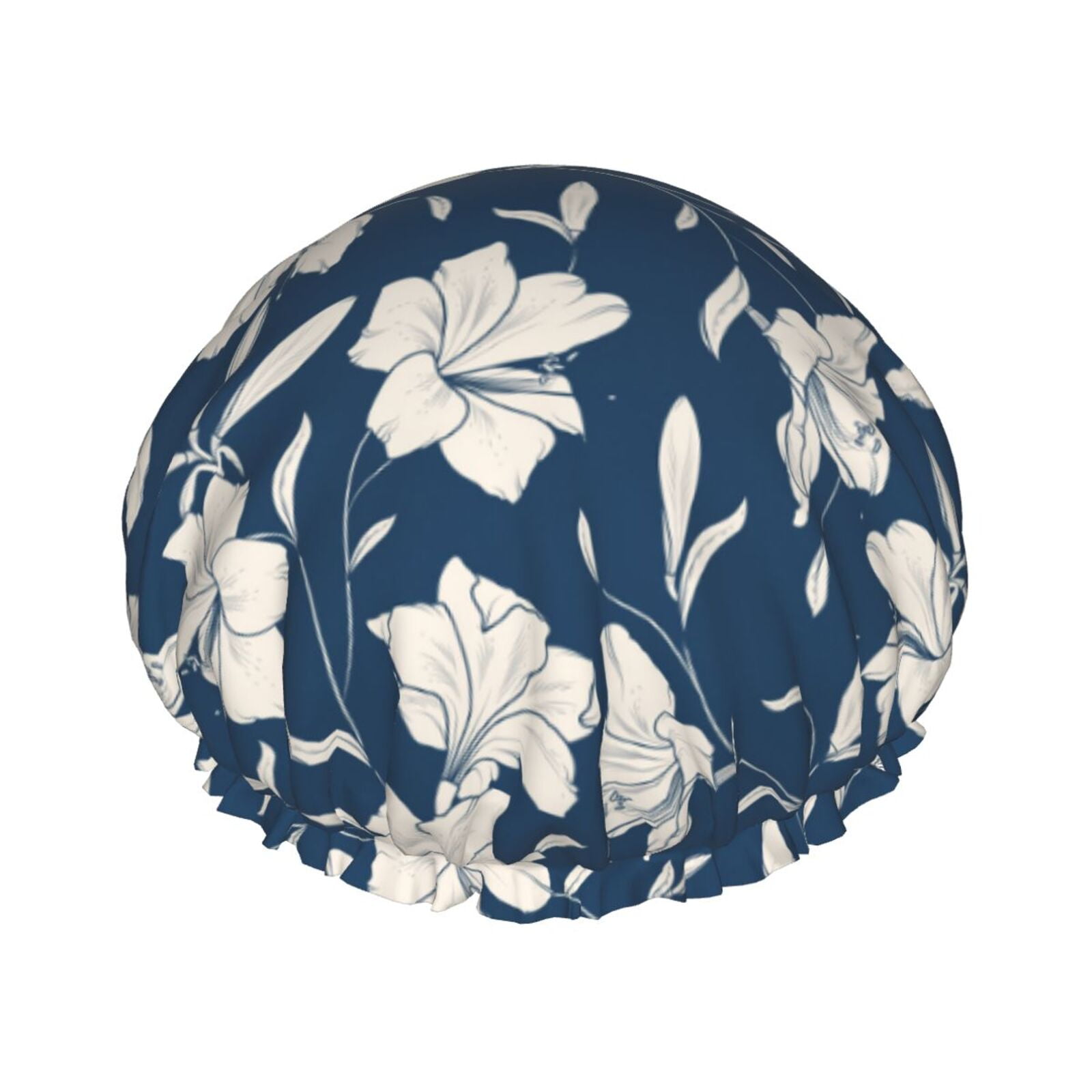 Lilies Flowers Navy Blue Shower Cap, Reusable Bath Hair Hat for all ...