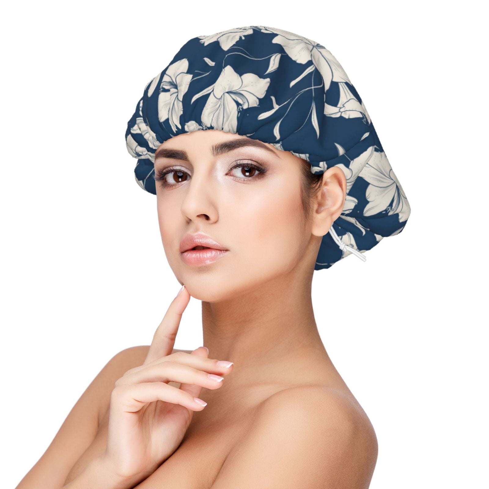 Lilies Flowers Navy Blue Silk Bonnet for Sleeping Women Men, Adjustable ...