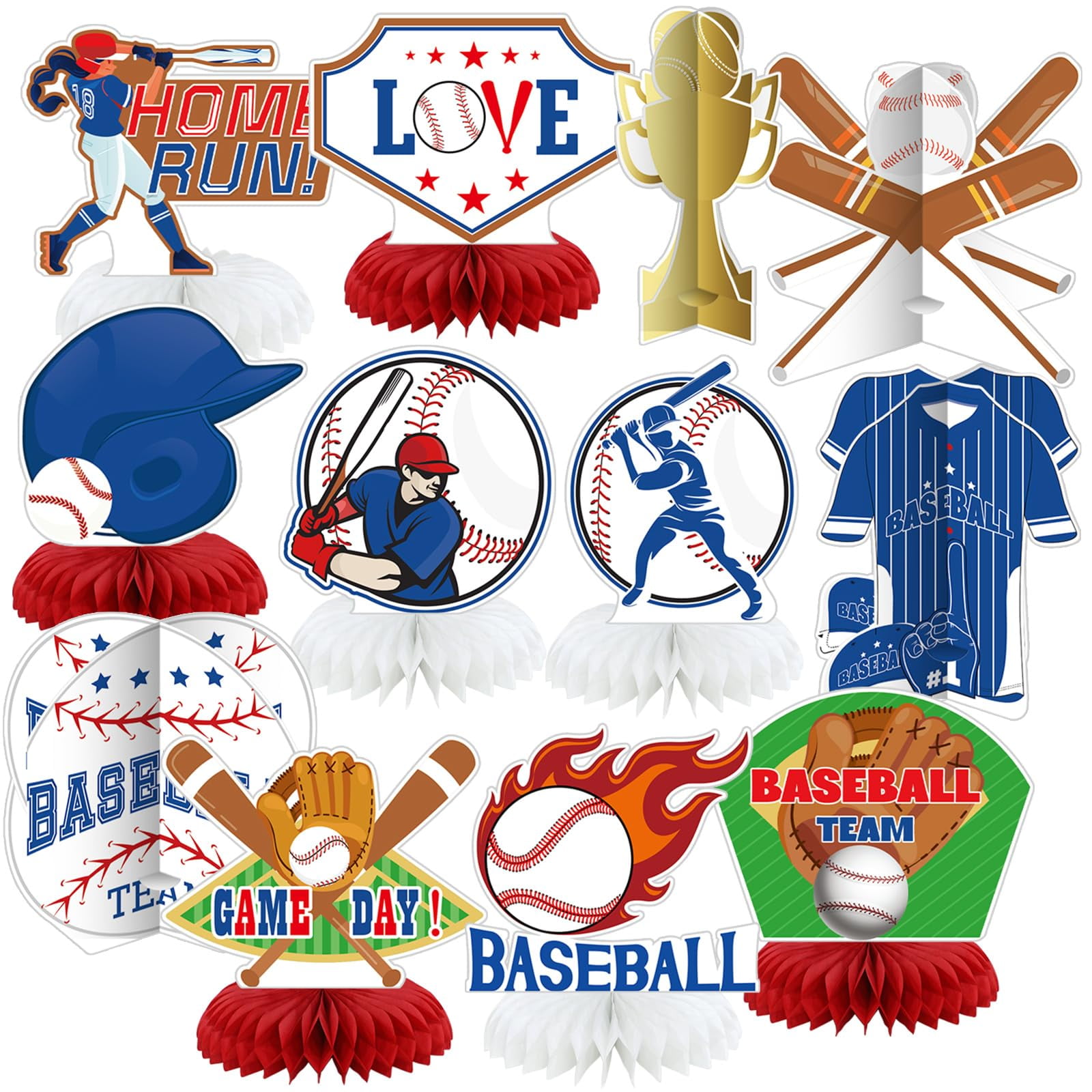 Liliful 12 Pcs Baseball Party Decoration Baseball Honeycomb Baseball ...
