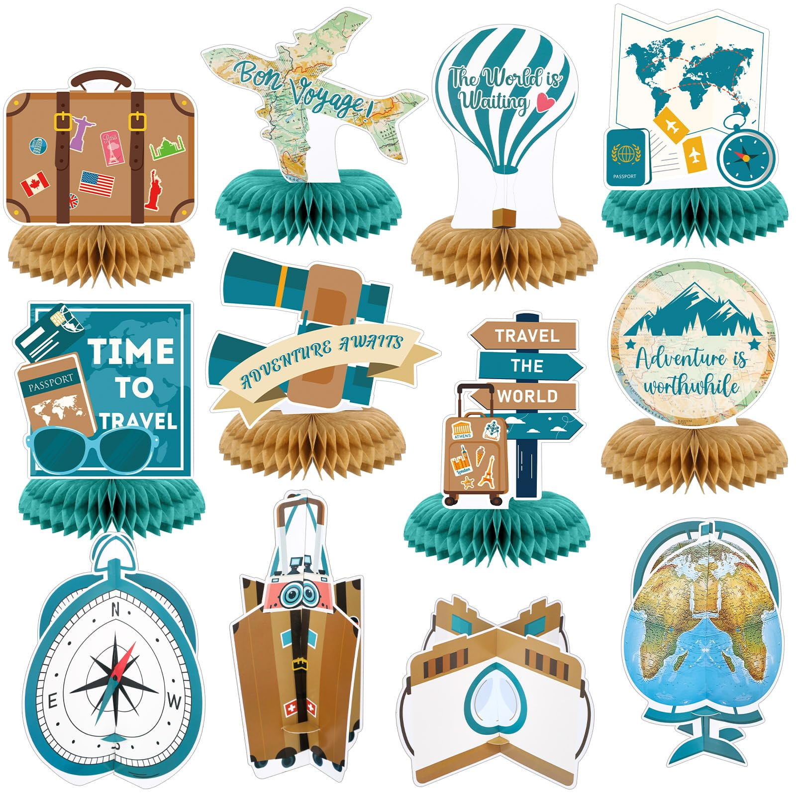 Liliful 12 Pcs Travel Themed Party Decor Let Adventure Begin Table ...