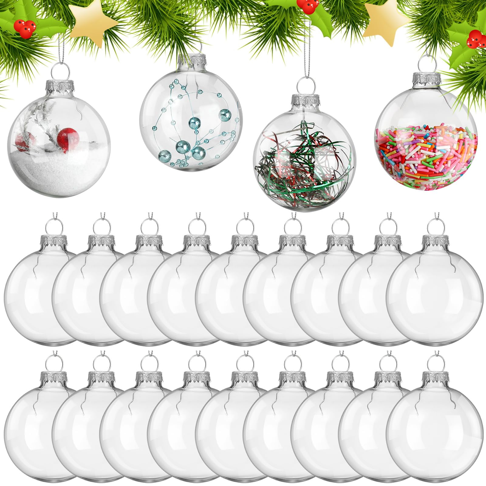 Liliful 24 Pcs Clear MMF7 Glass Ball Ornaments for Crafts DIY Christmas ...