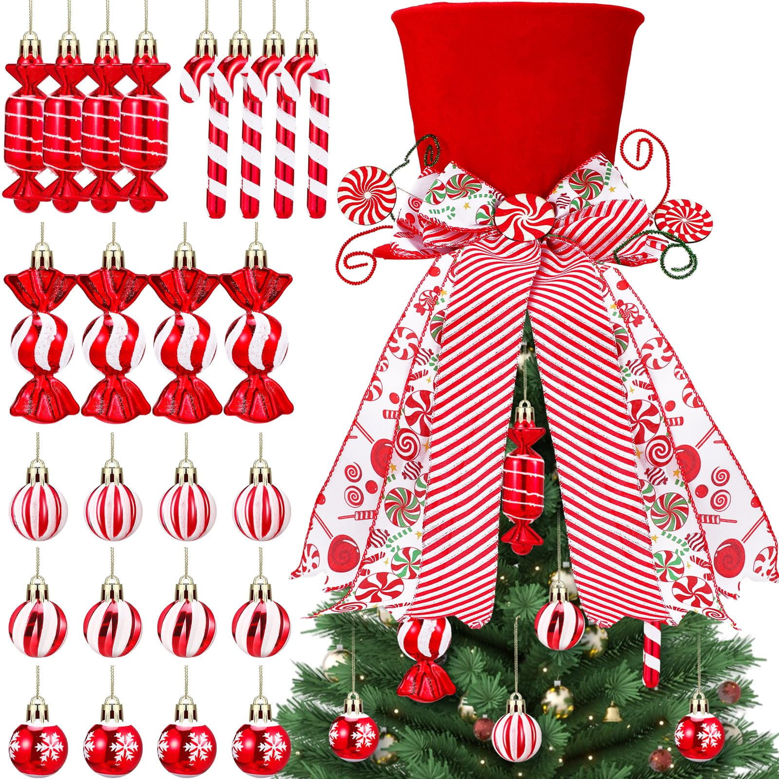 Liliful 25 Pcs Christmas Tree Topper Decor Set Christmas Candy Canes ...