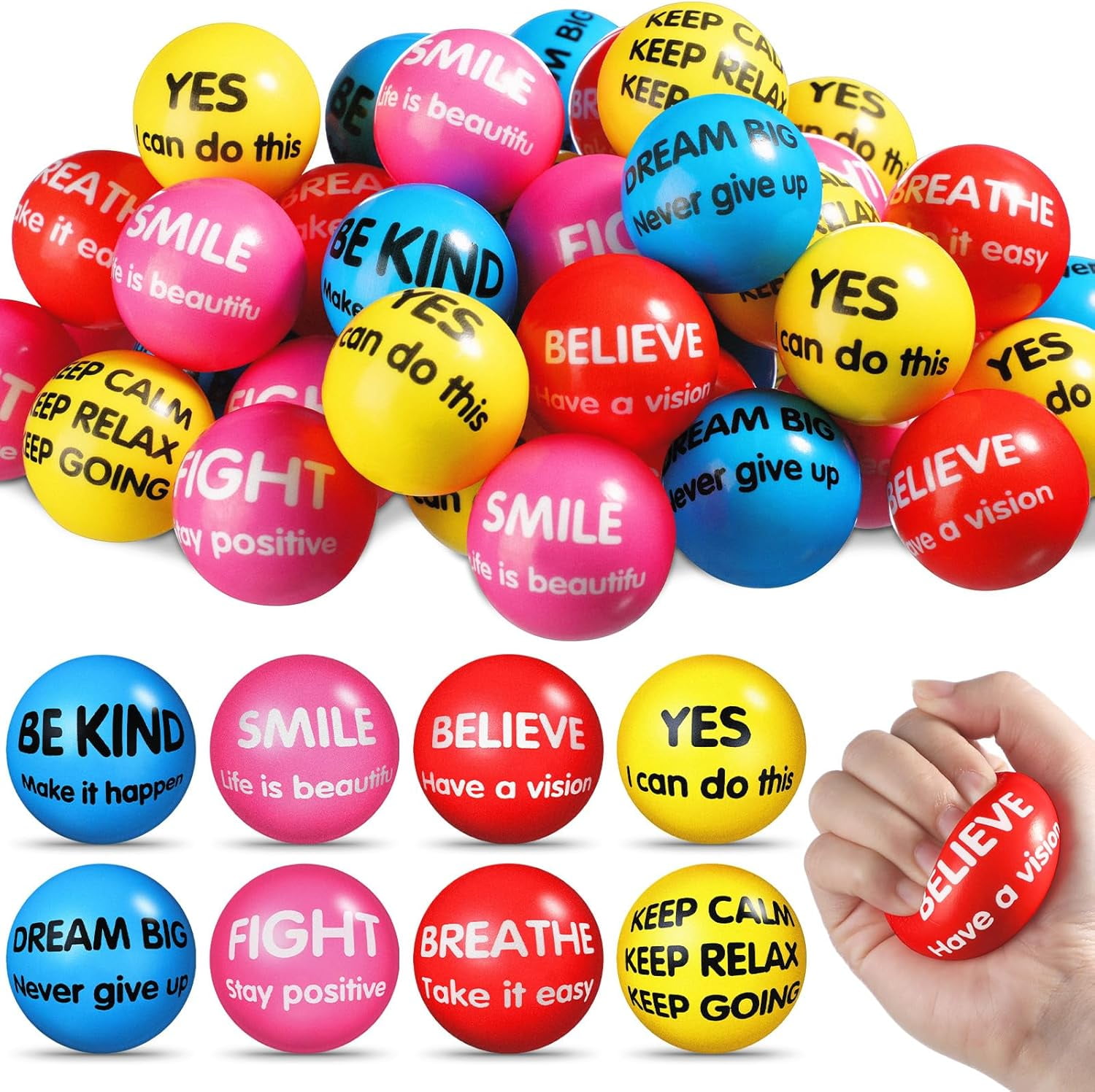 Liliful 48 Pieces Motivational Stress Balls Bulk for Adults Fidget Toys ...
