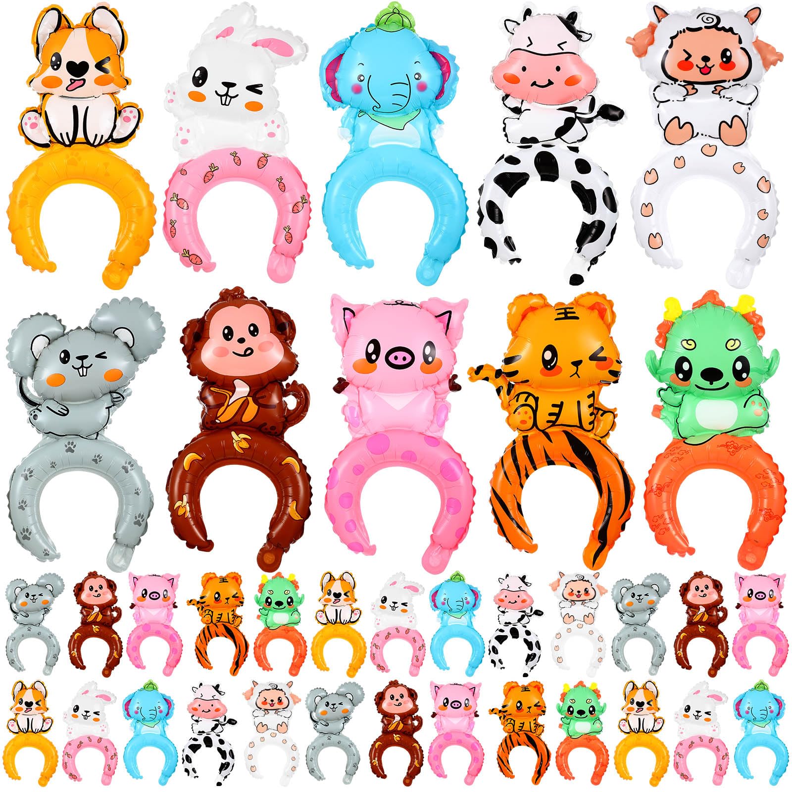 Liliful 50 Pcs Zoo Animal Inflatable Headbands Wildlife Safari Balloon ...