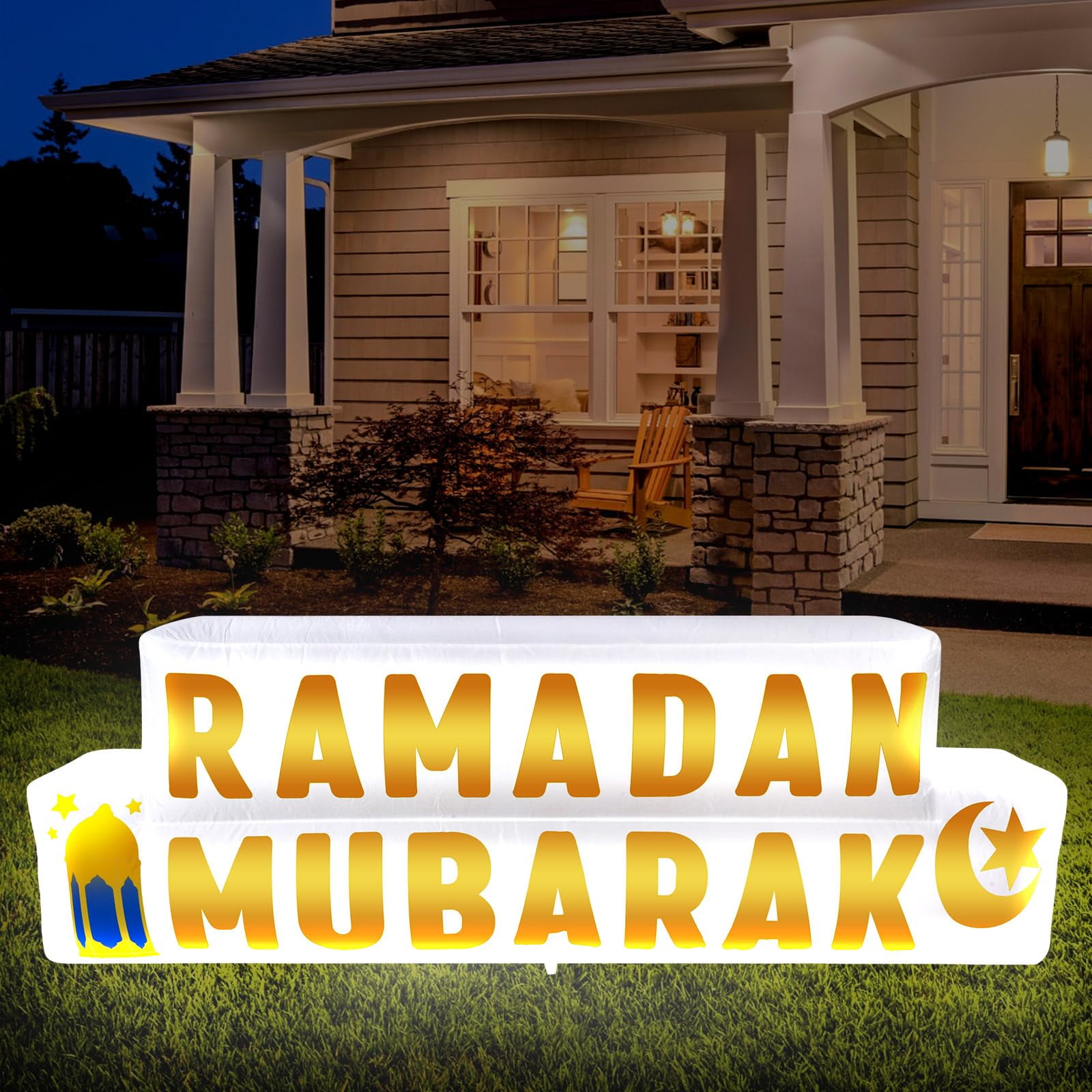 Liliful 6 ft Lighted Inflatable Ramadan Eid Mubarak Moon Decoration Blow up Islamic Eid Muslim ...