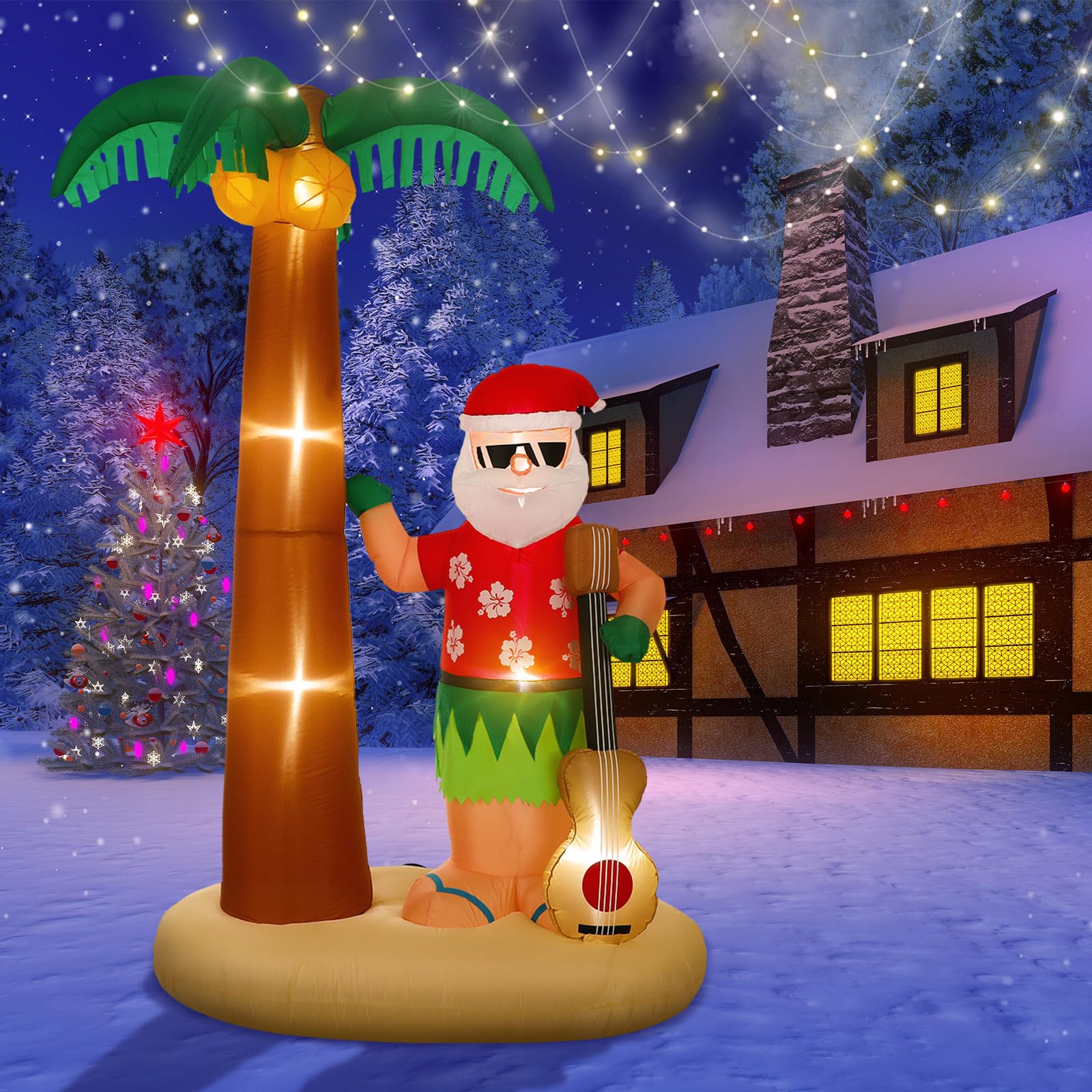 Liliful 8 Ft Tall Christmas Santa Inflatable Outdoor Hula Santa Claus ...