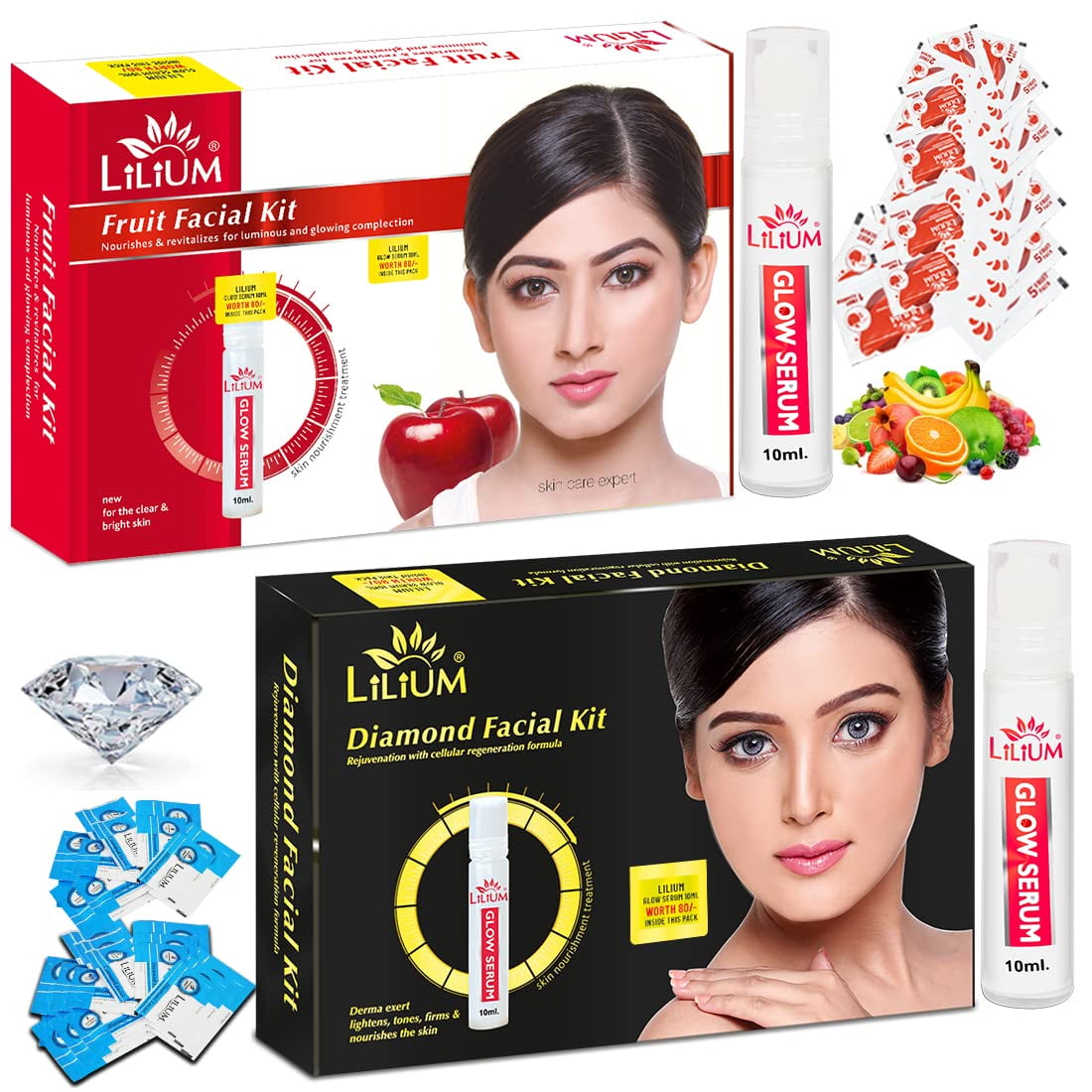 Lilium Diamond Fruit Facial Kit Pack of 2 For Luminous Glowing ...