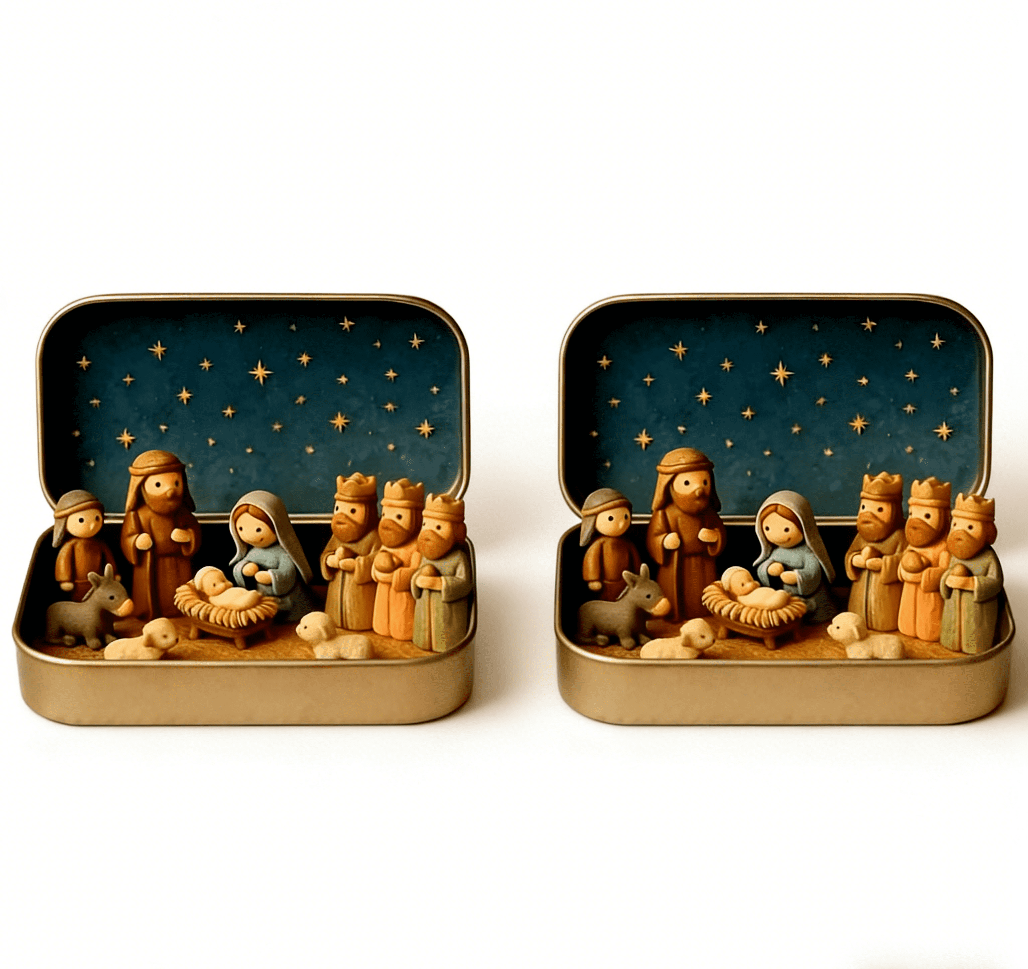 Lilixerw 2 PCS Mini Christmas Nativity Set in Tin Box,Portable Pocket ...