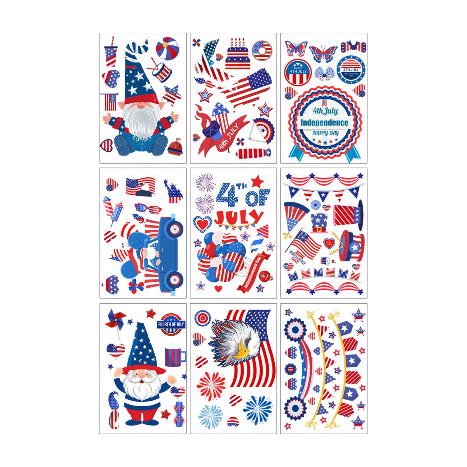 Lilixerw 9 PCS 4th of July Decorations Patriotic Window Clings USA ...