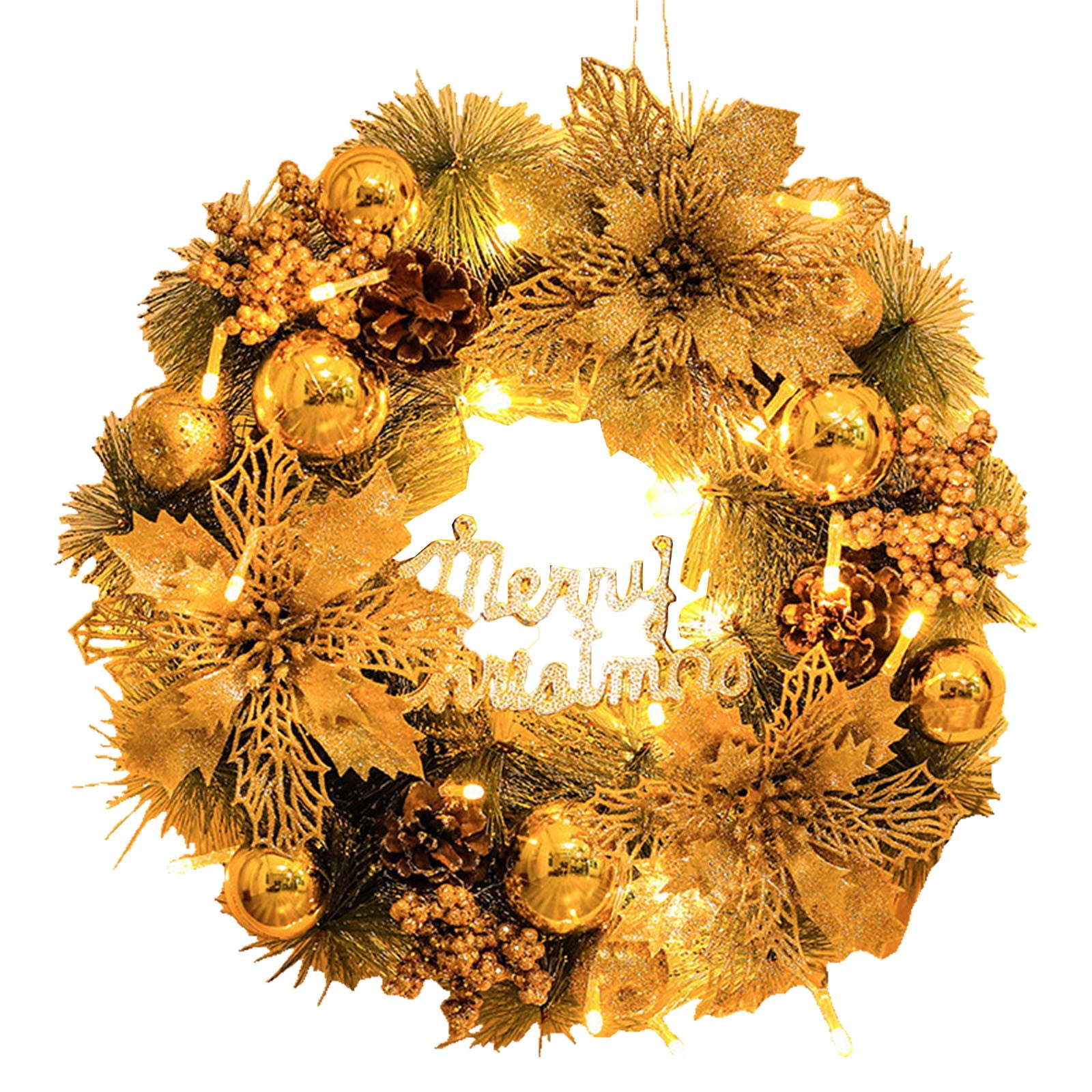 Lilixerw Artificial Christmas Wreath with Lights,Lighted Christmas ...