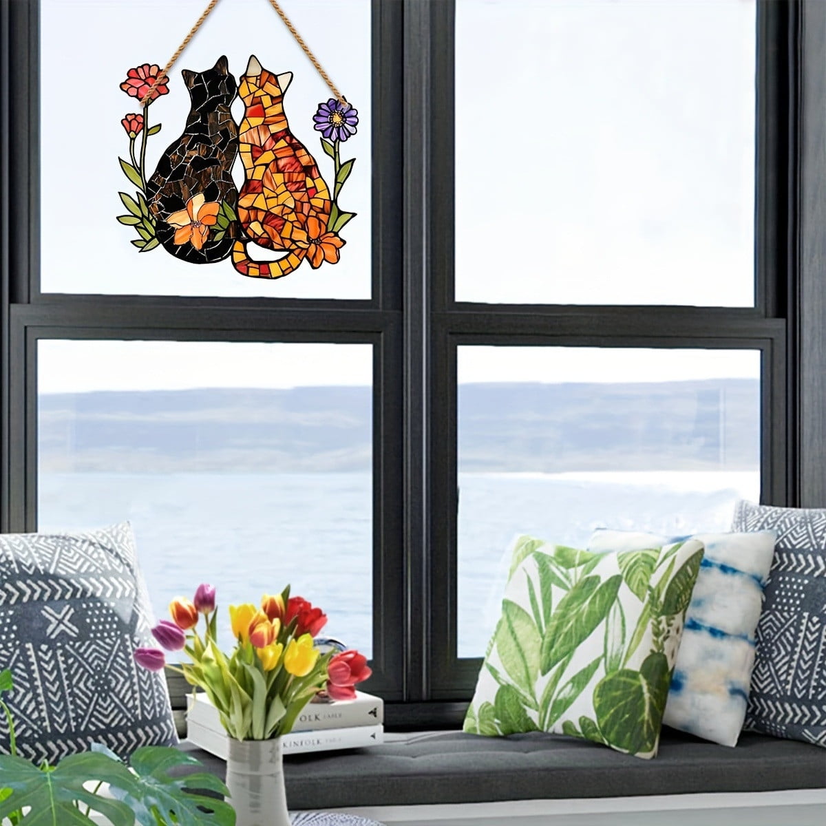 Lilixerw Clearance Cat Stained Glass Window Hangings,Cat Handcrafted ...