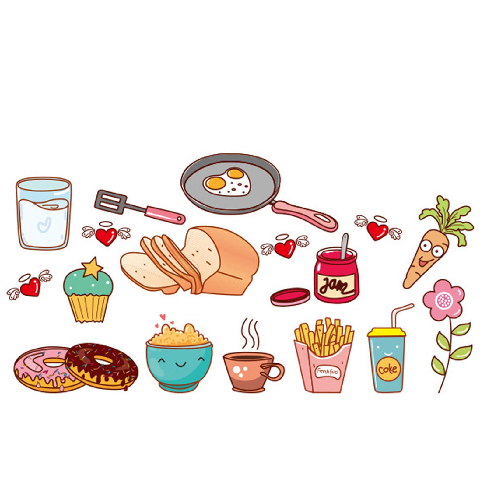 Lilixerw Cute Cartoon Food Vinyl Wall Decal Set,Kitchen Food Wall ...
