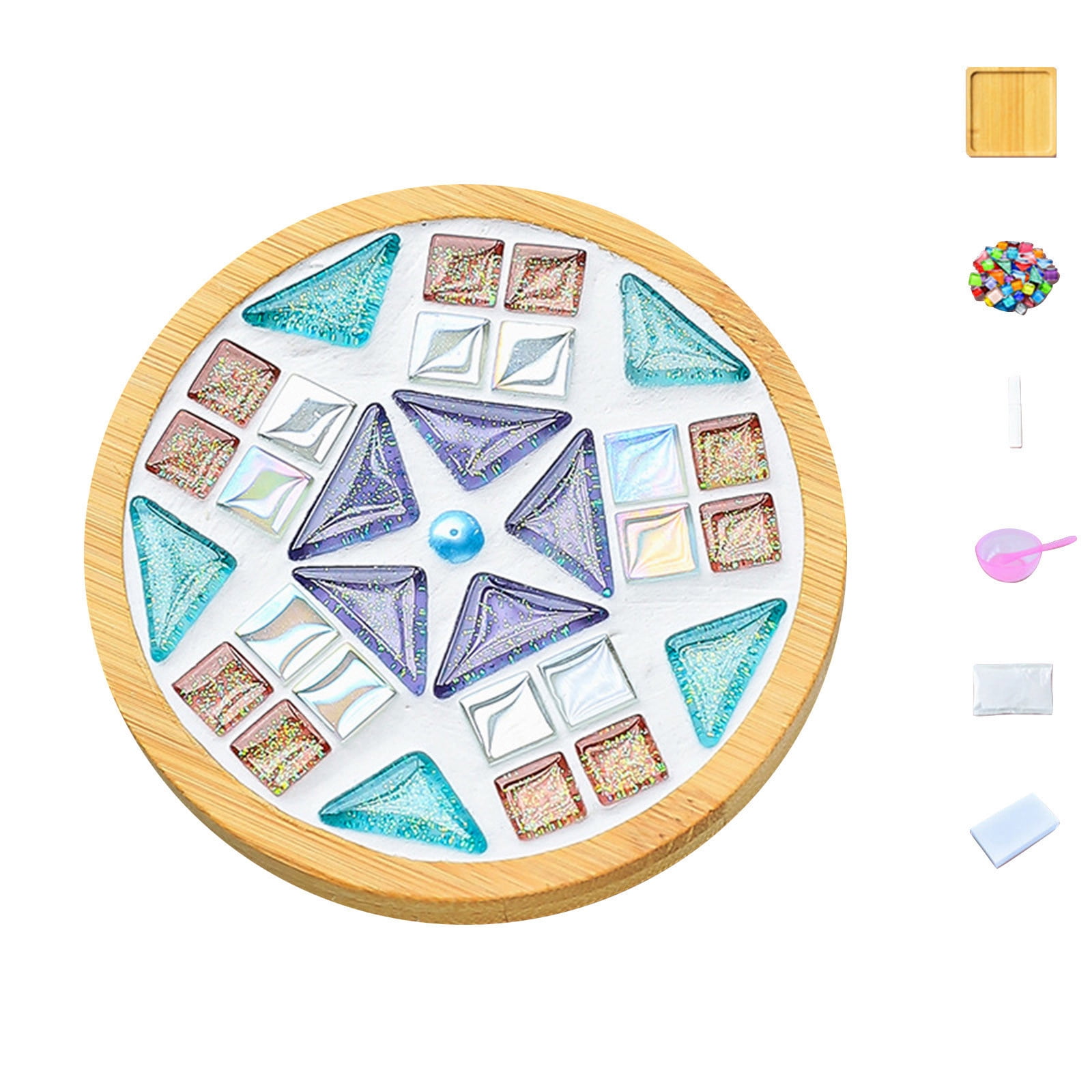 Lilixerw Glass Mosaic Tiles,Mosaic Kit with Bamboo Coaster,Mixed Color ...