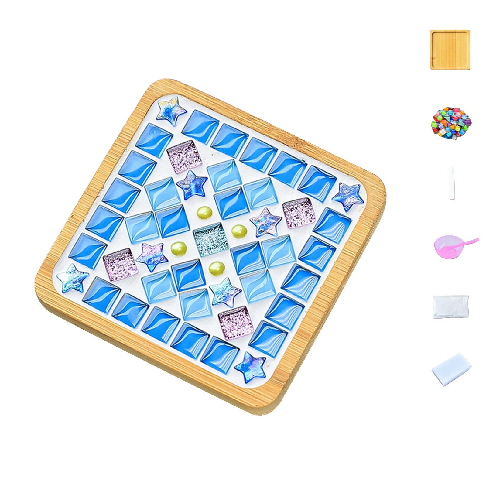 Lilixerw Glass Mosaic Tiles,Mosaic Kit with Bamboo Coaster,Mixed Color ...