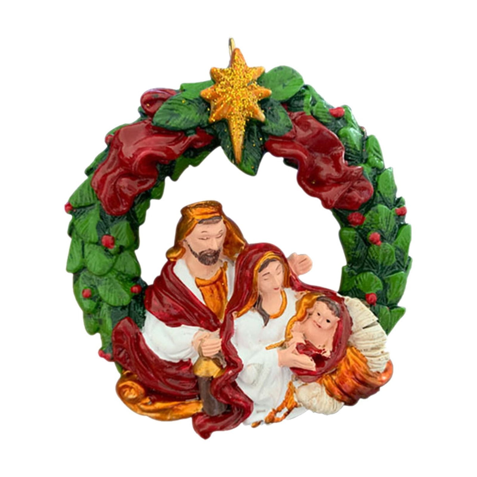 Lilixerw Nativity Scene Wreath Holy Family Wreath Decorations,Wooden ...