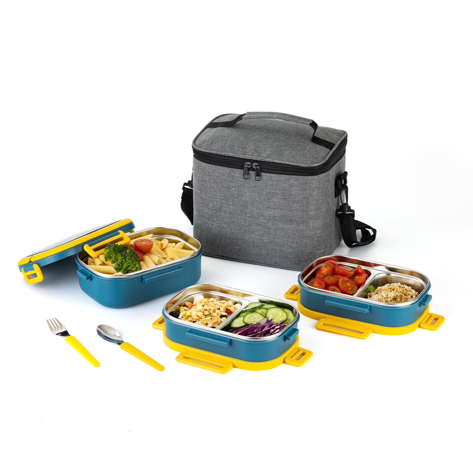 Lille Home 3-Tier Stainless Steel Lunch Box, Portable 82oz Large ...