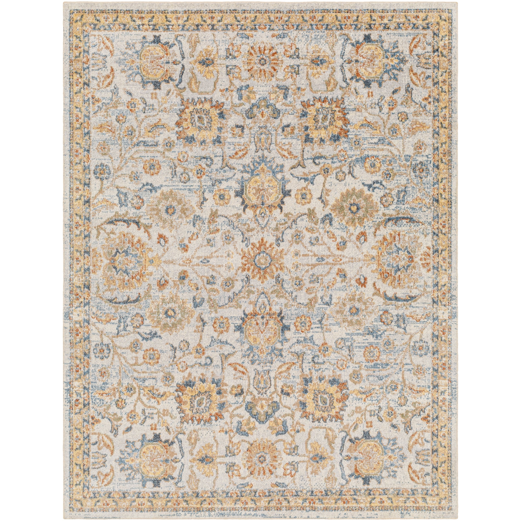 Lillian Light Blue/Beige 7' x 9' Machine Washable Area Rug - Walmart.com