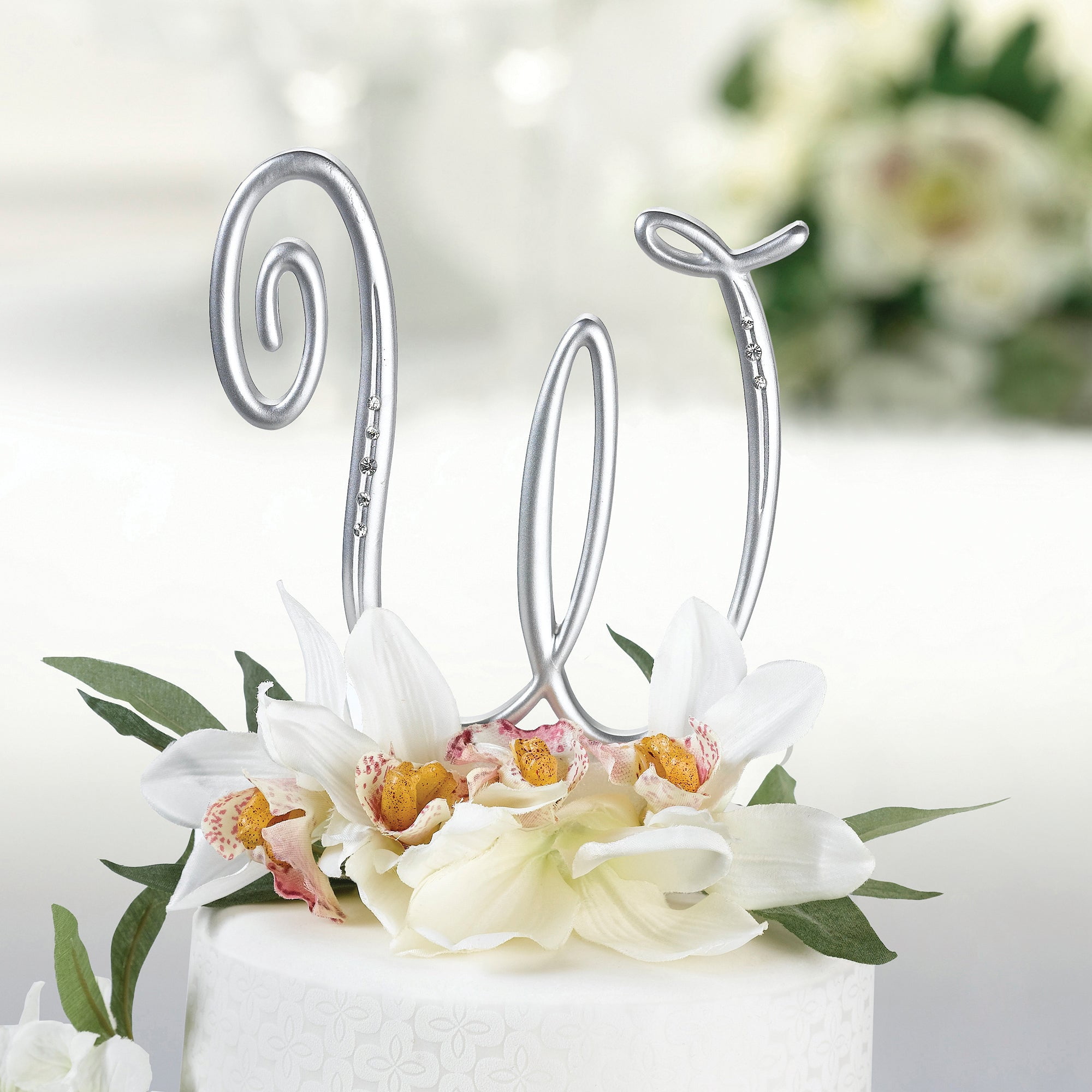 Lillian Rose Silver Rhinestone Monogram Letter F Cake Topper - Walmart.com