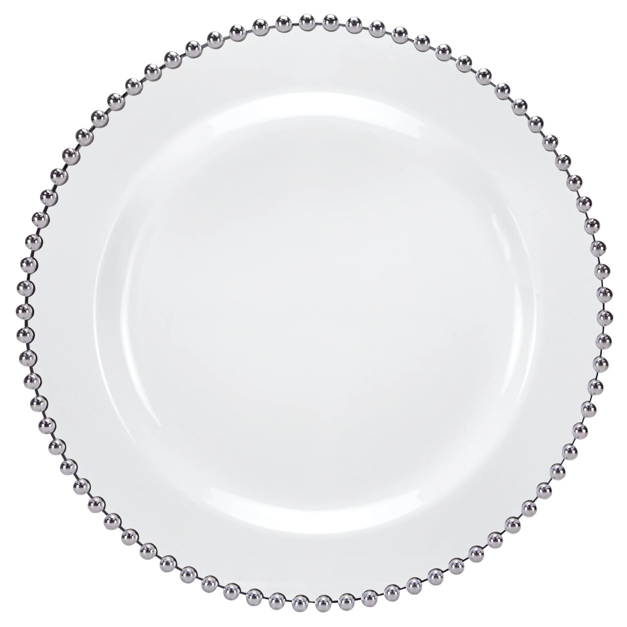 Lillian Settings White Silver Beaded Dinner Wedding Plastic Plates 10 ...