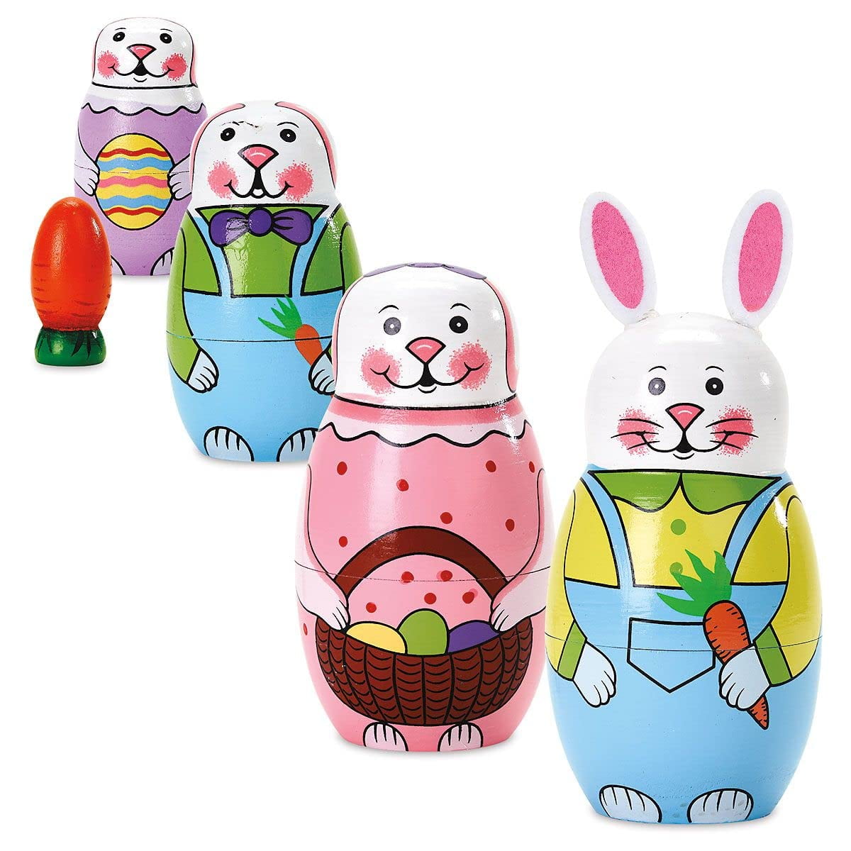Lillian Vernon Hand Painted Wooden Easter Bunny Nesting Doll Set ...