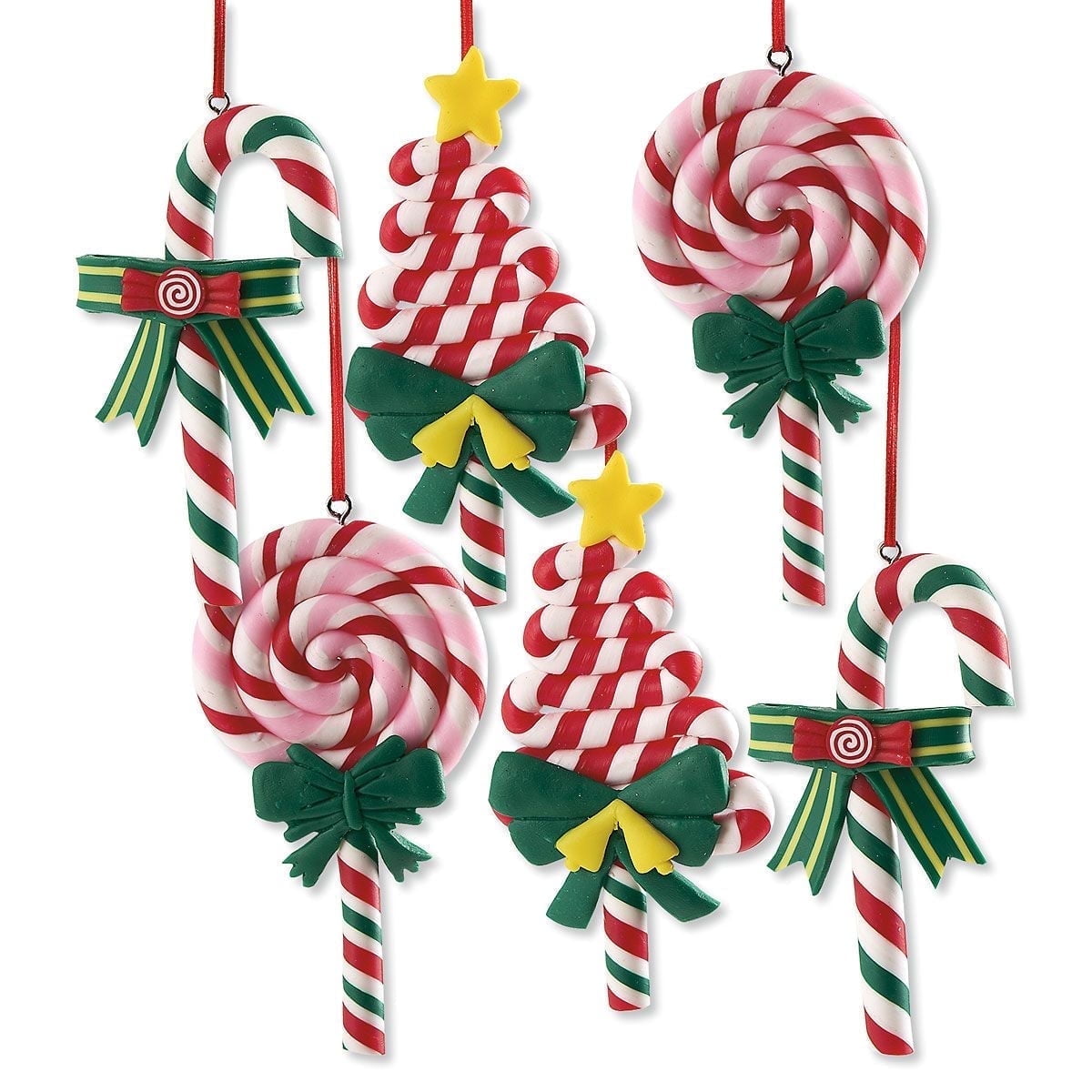 Lillian Vernon Polymer Candy Ornaments - Set of 6, Mini Tree ...