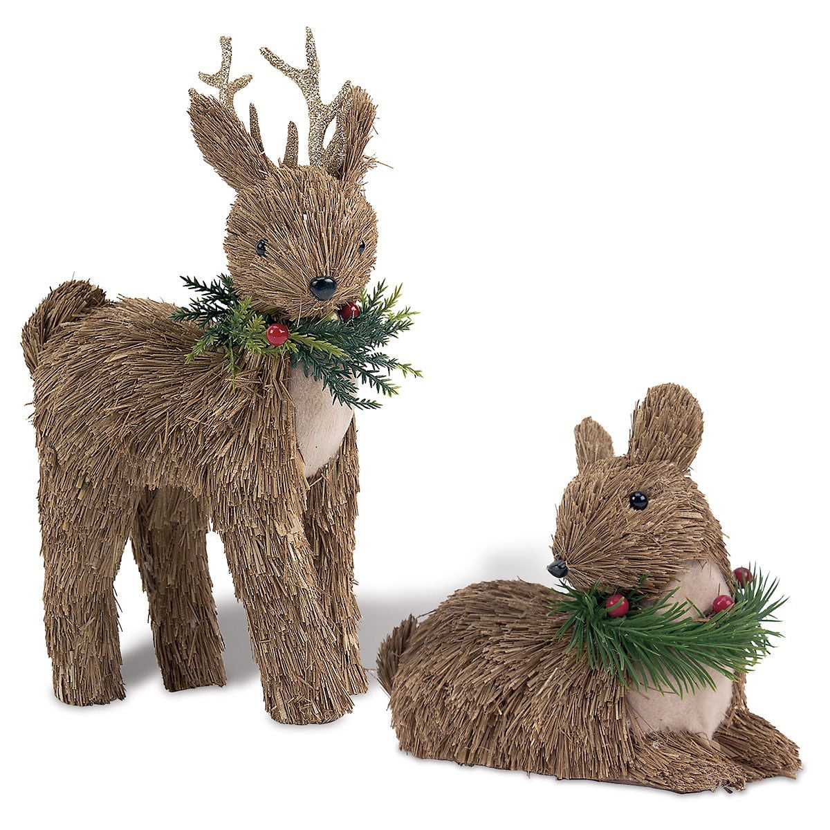 Lillian Vernon Straw Reindeer - Set of 2, Standing and Sittng ...