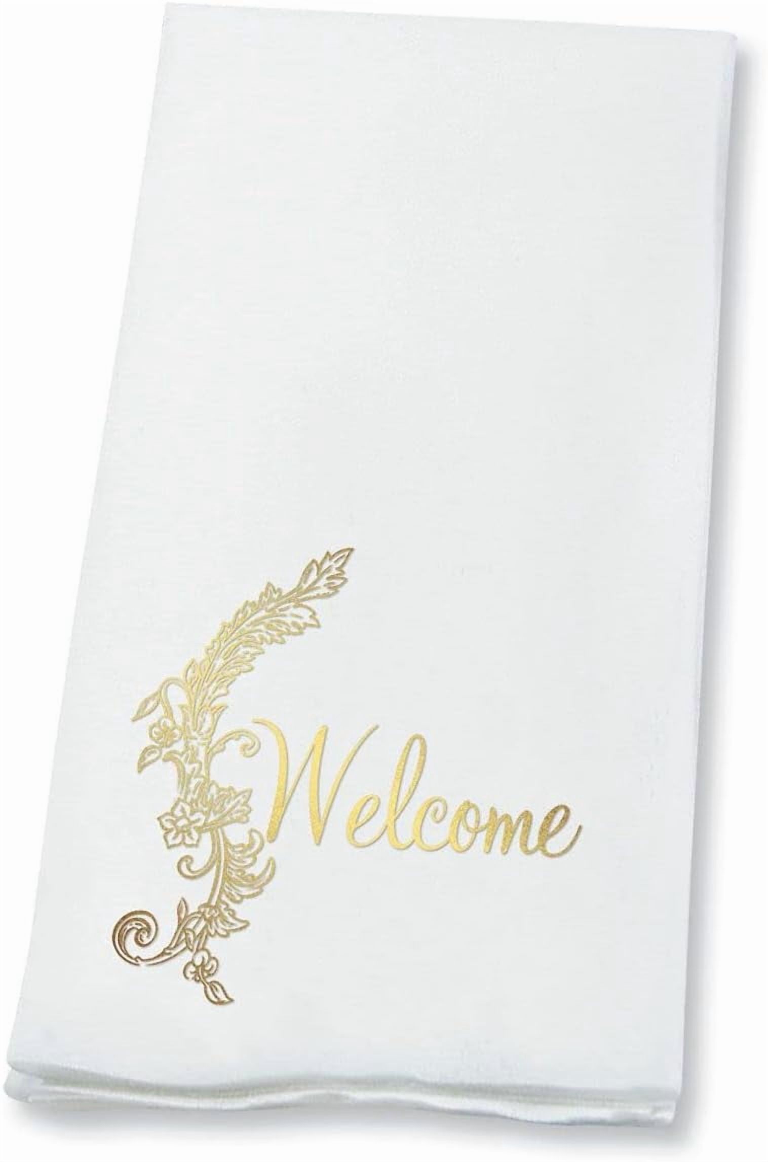 Lillian Vernon Welcome Flourish Gold Foil Linen-Like Disposable Hand ...