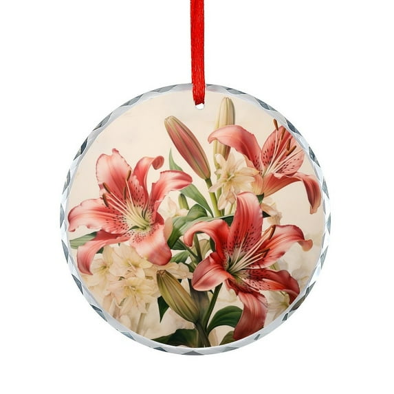 Lillies In Watercolor With Letters Crystal Glass Ornament Hello Winter ...