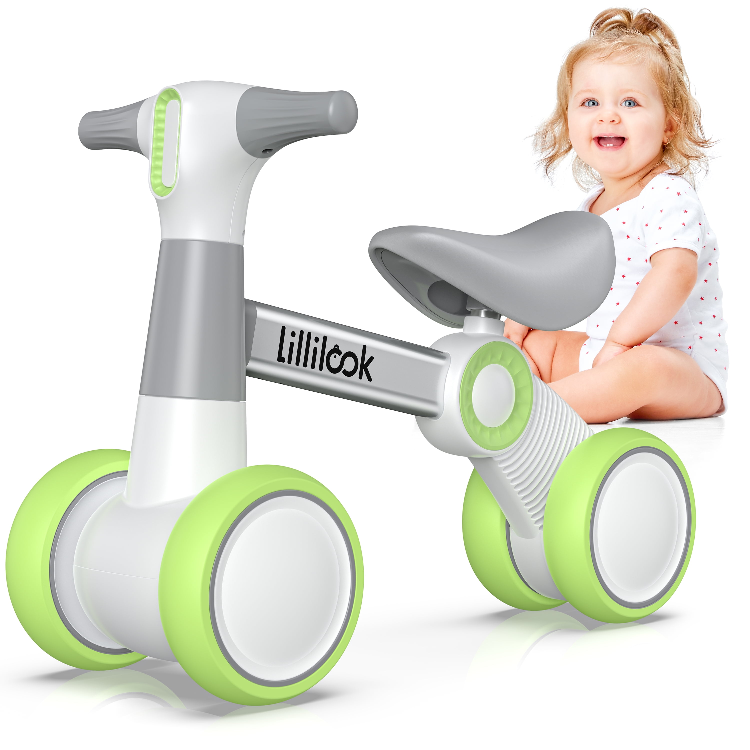 Lillilook Infant First Stride Balance Bike, 4 Wheels, No Pedals, Walker ...