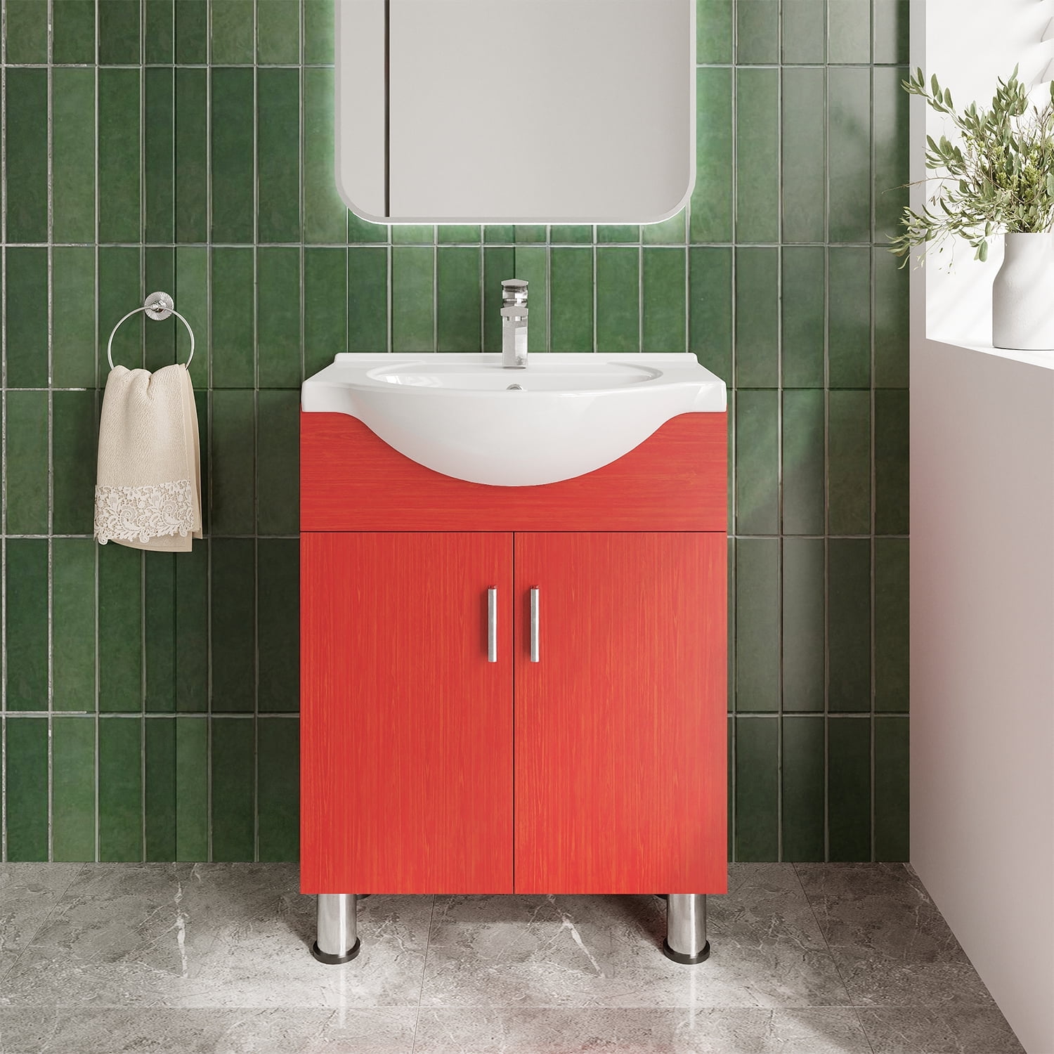 Lilly 24" W x 18" D x 34" H Euro-Style Vanity in Red with Ceramic ...