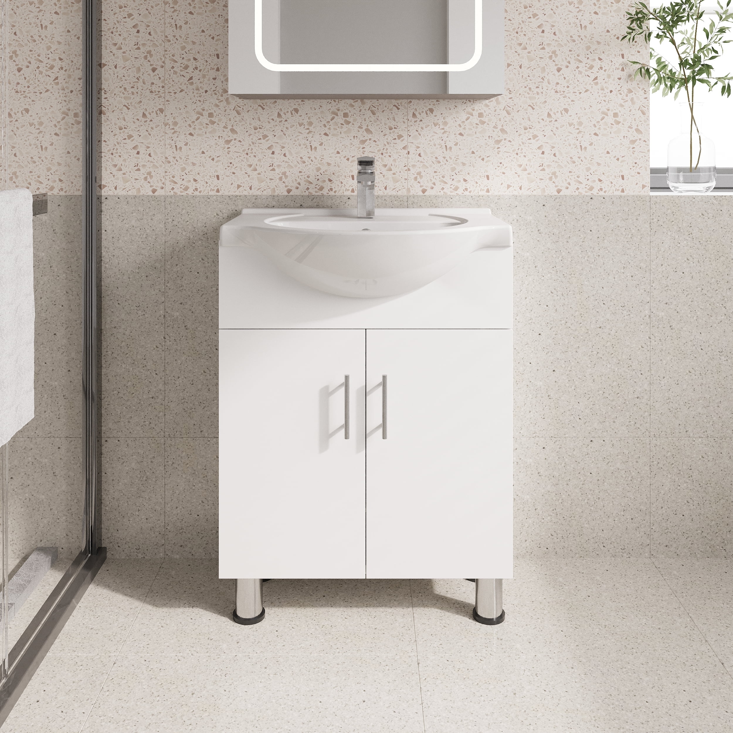 Lilly 24" W x 18" D x 34" H Euro-Style Vanity in White with Ceramic ...