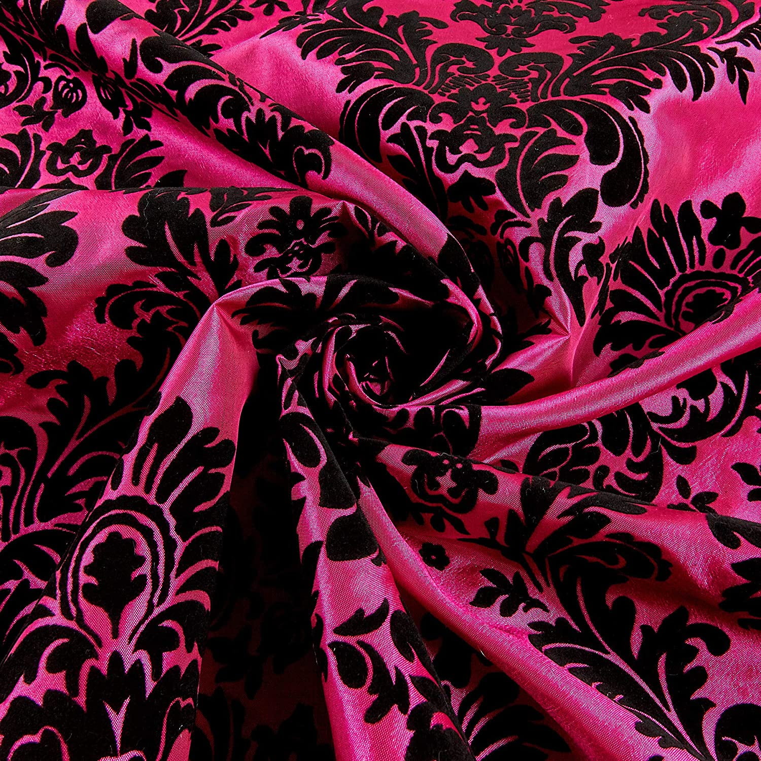 Lilly Craft Flocking Damask Taffeta Black on Fushia Fabric 58-60" Wide ...