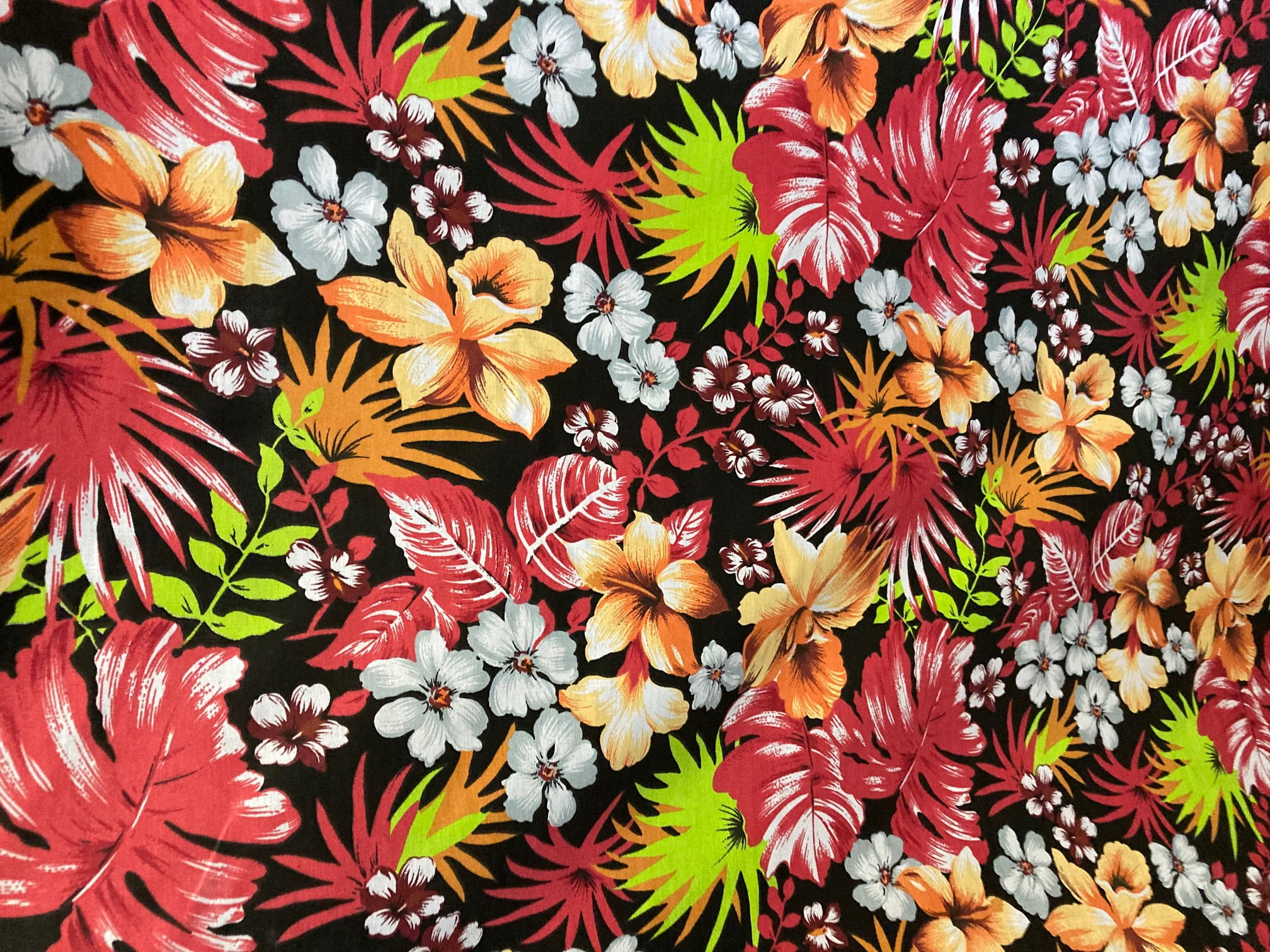 Lilly Craft Hawaiian Floral Print Red on Black Polycotton Fabric 58-60 ...