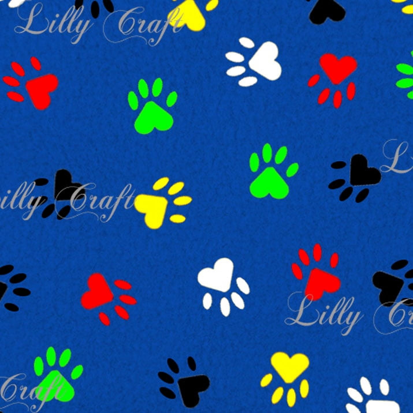 Lilly Craft Multi Color DOG Paw Print on Royal Blue Fleece Anti-Pill ...