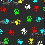 Lilly Craft Multi Color Dog Paw Print on Black Fleece Fabric 58-60 ...