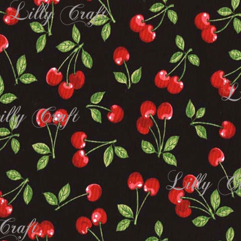 Lilly Craft Red Cherries on Black Poly Cotton Fabric - Sold By The Yard ...