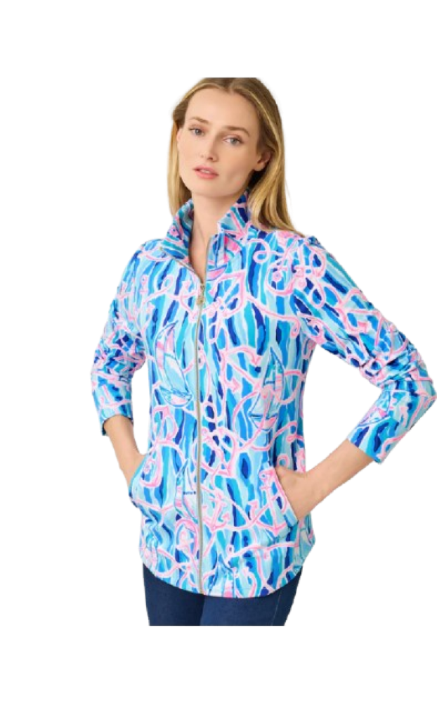 Lilly Pulitzer Leona Zip-Up Jacket Skim Blue Reel Nauti Medium ...
