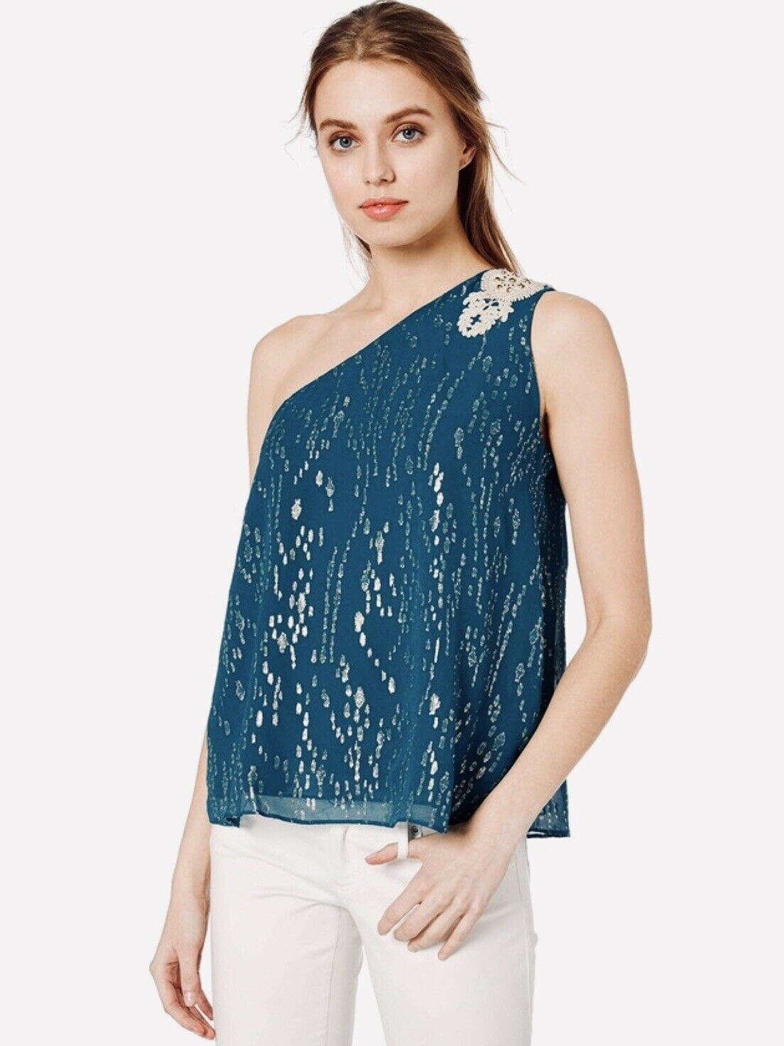 Lilly Pulitzer Women's Sienne One Shoulder Top, Inky Tidal Fish Clip ...