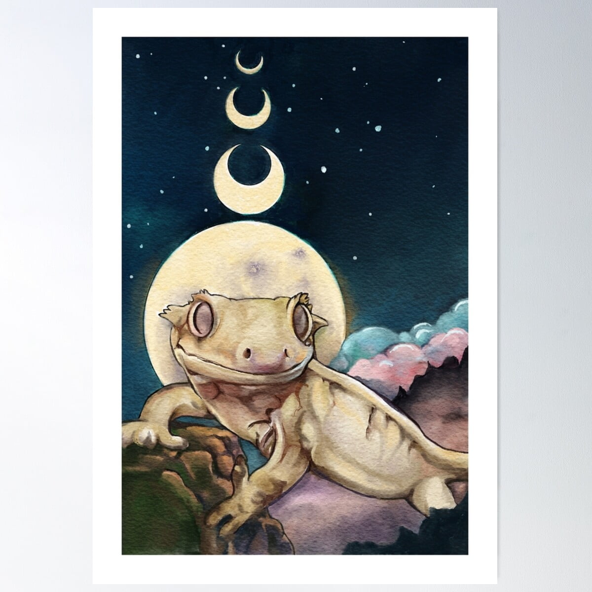 Lilly White Crested Gecko Morph Moon Phase Art Poster Wall Art, Modern ...