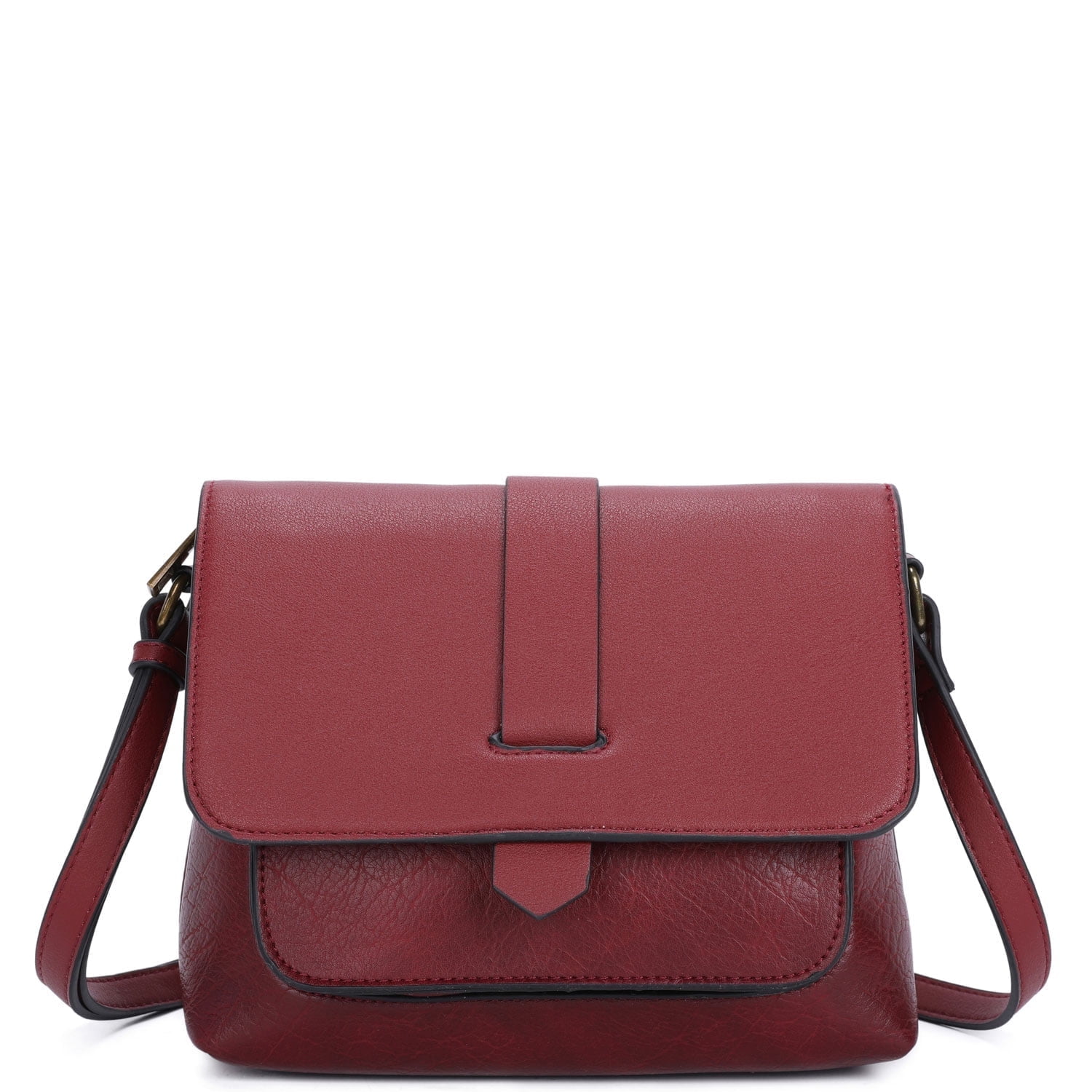 Lilly Womens Medium Vegan Leather Flap Crossbody Bag - Burgundy - Walmart.com