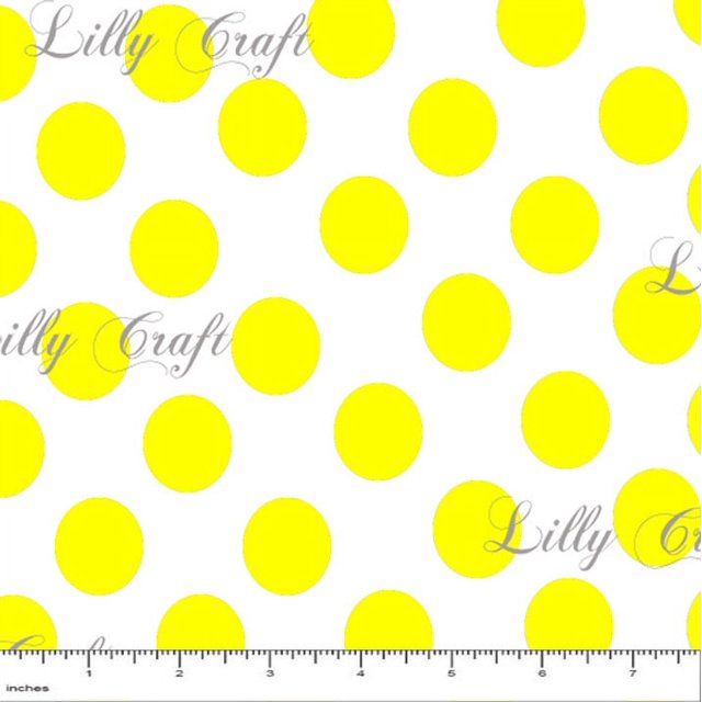 Lillycraft 1" Yellow Polka Dots on White Poly Cotton Fabric - Sold By ...