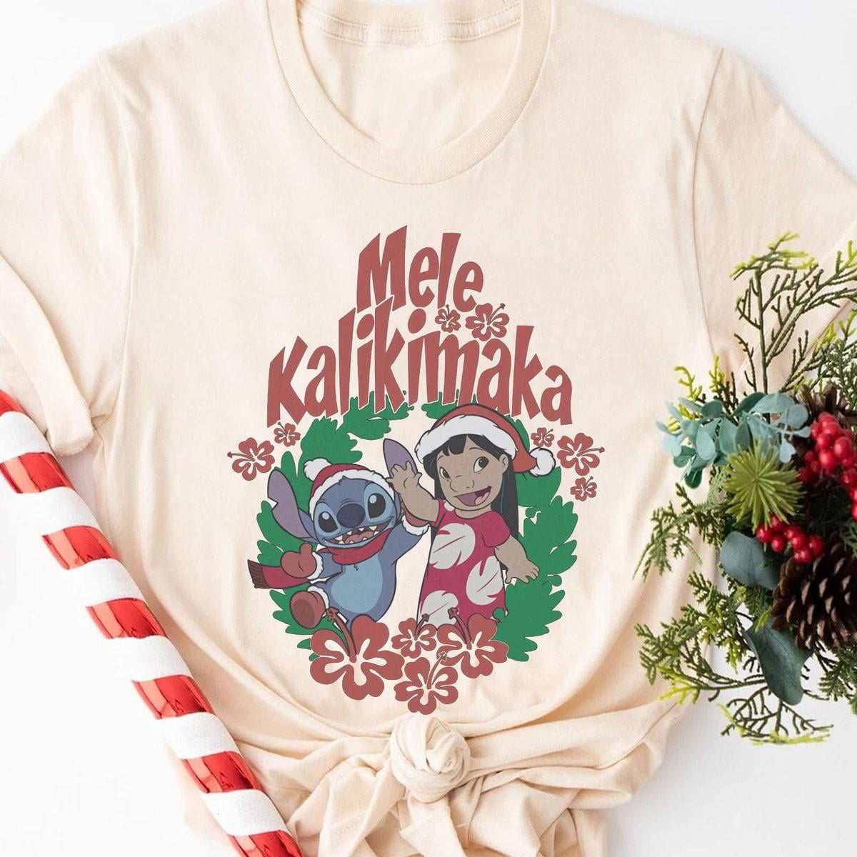 Lilo And Stitch Christmas Mele Kalikimaka Wreath Disney Shirt Shirt ...