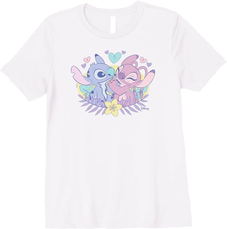 Lilo And Stitch - Stitch And Angel Flower Love Premium T-Shirt ...