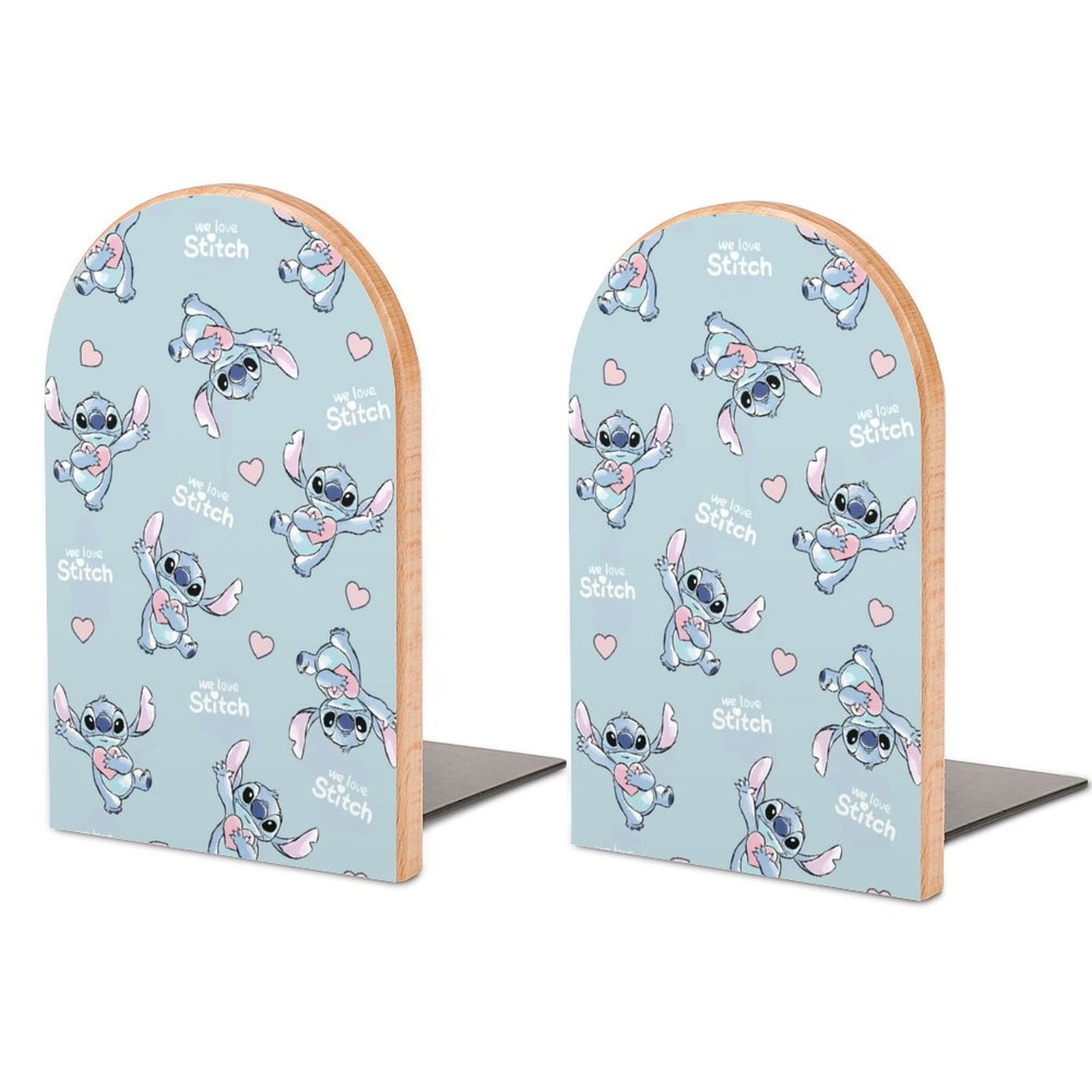 Lilo And Stitch5 2PCS Wood Bookends for Shelves, Non-Slip Book Stand ...